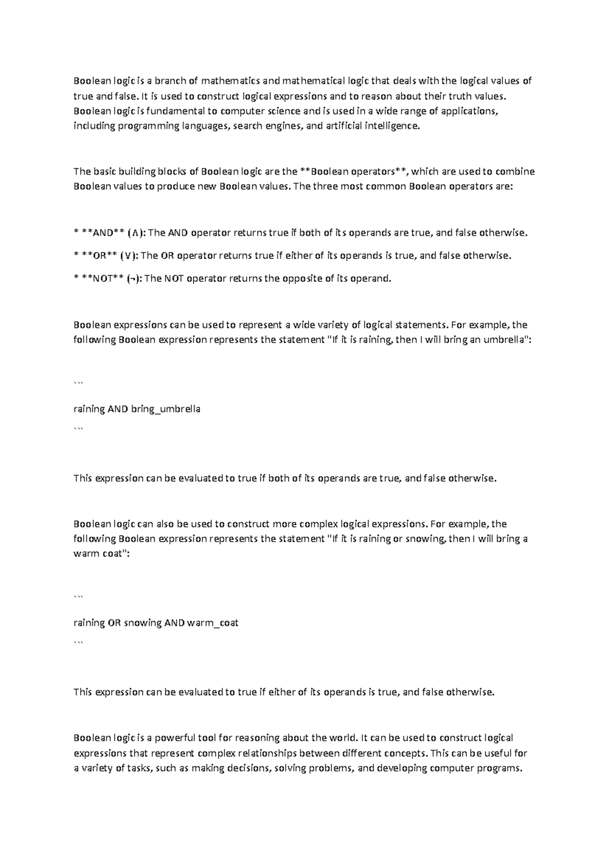 Boolean Logic - It is used to construct logical expressions and to ...