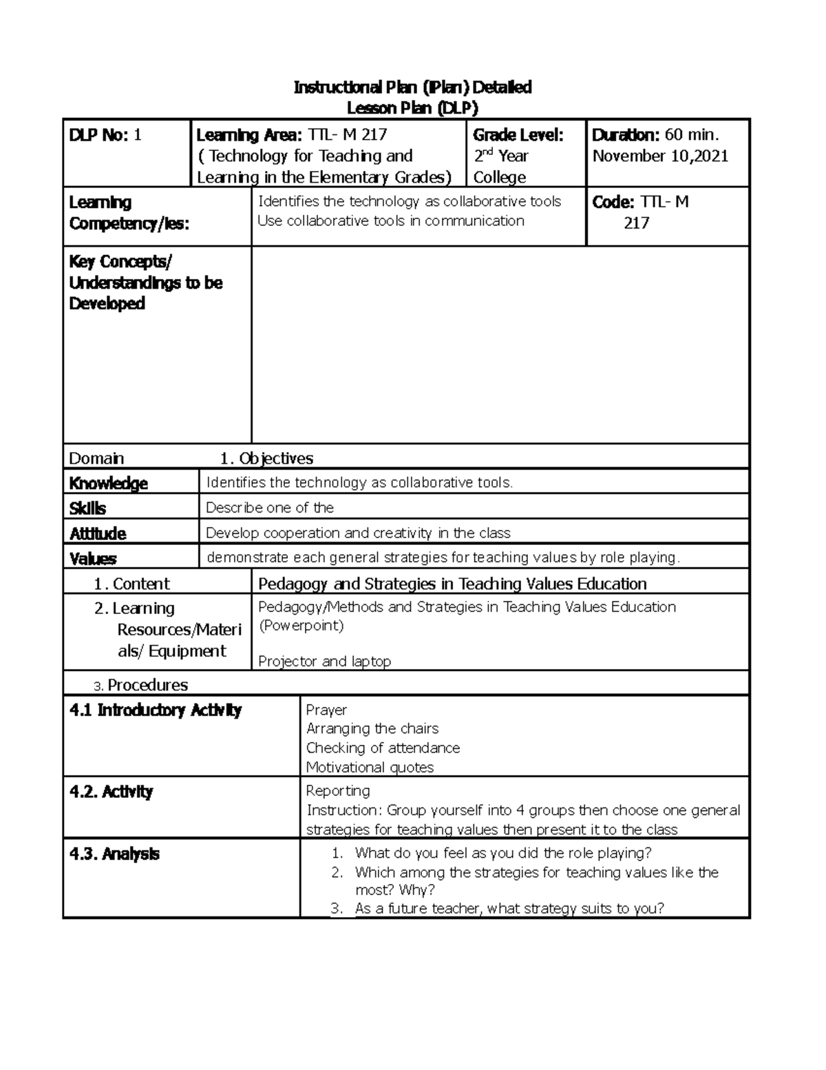 Detailed Lesson PLAN - read - Instructional Plan (iPlan) Detailed ...