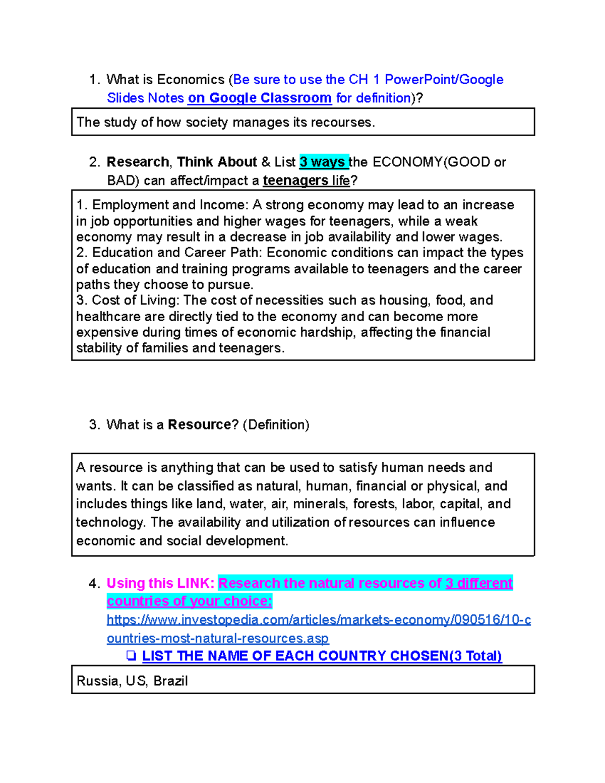 Opportunity cost - What is Economics (Be sure to use the CH 1 ...