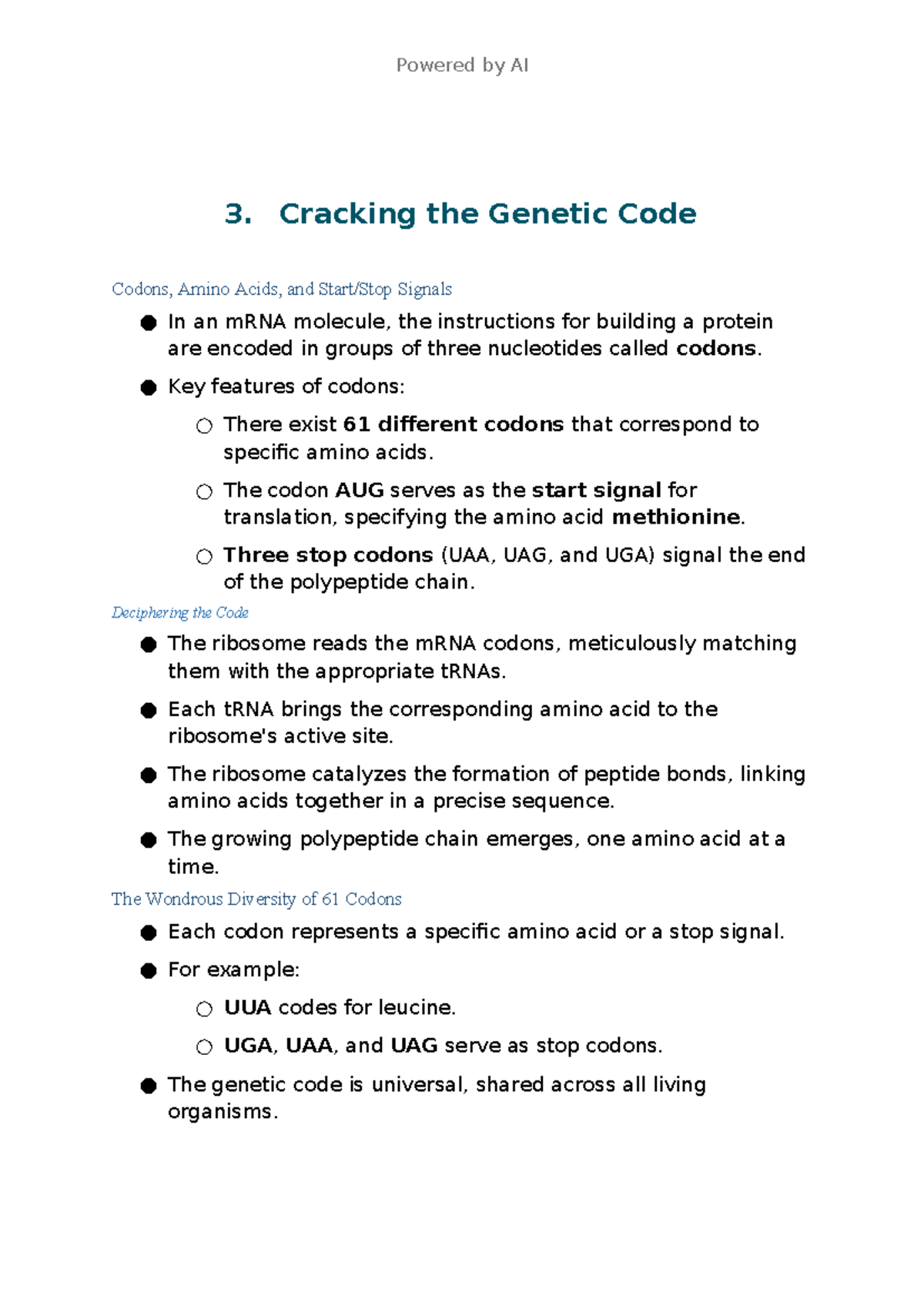 Rpage 3 - Usefull - Powered by AI 3. Cracking the Genetic Code Codons ...