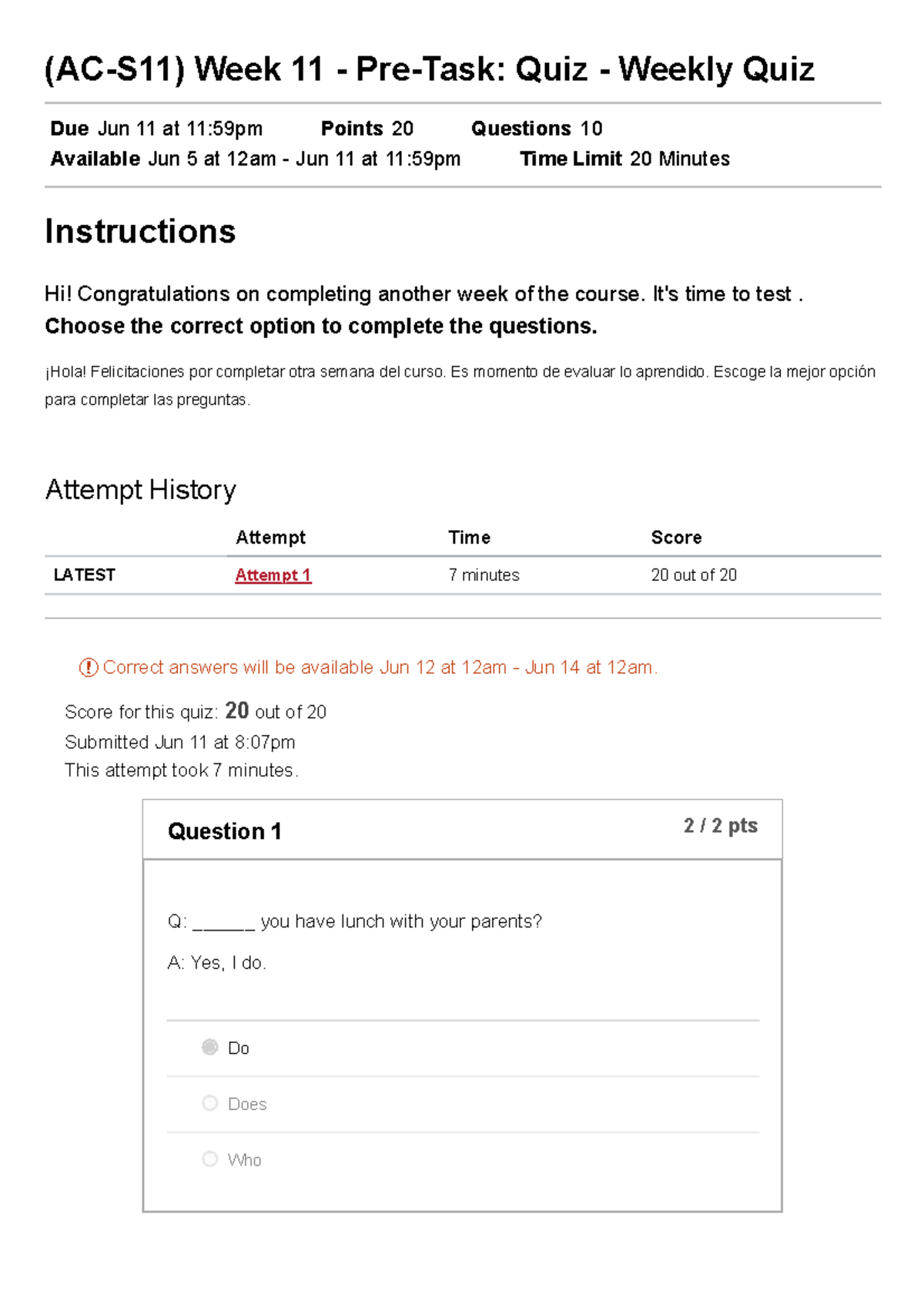 (AC-S11) Week 11 - Pre-Task Quiz - Weekly Quiz Ingles I (28738) - (AC-S11) Week 11 - Pre-Task ...