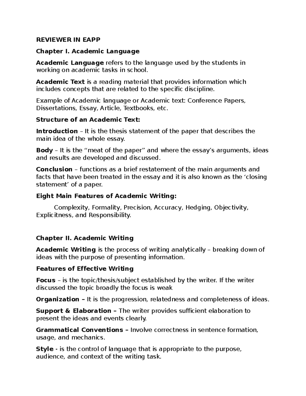 Midterm Reviewer - handouts - REVIEWER IN EAPP Chapter I. Academic ...