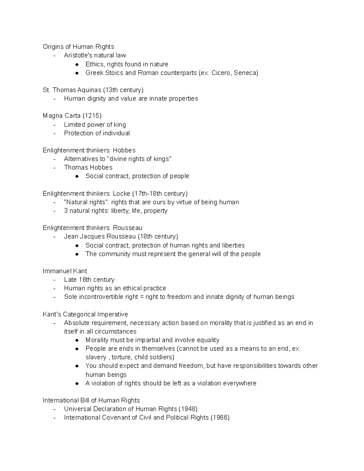 Human Rights - Class notes - Origins of Human Rights - Aristotle's ...