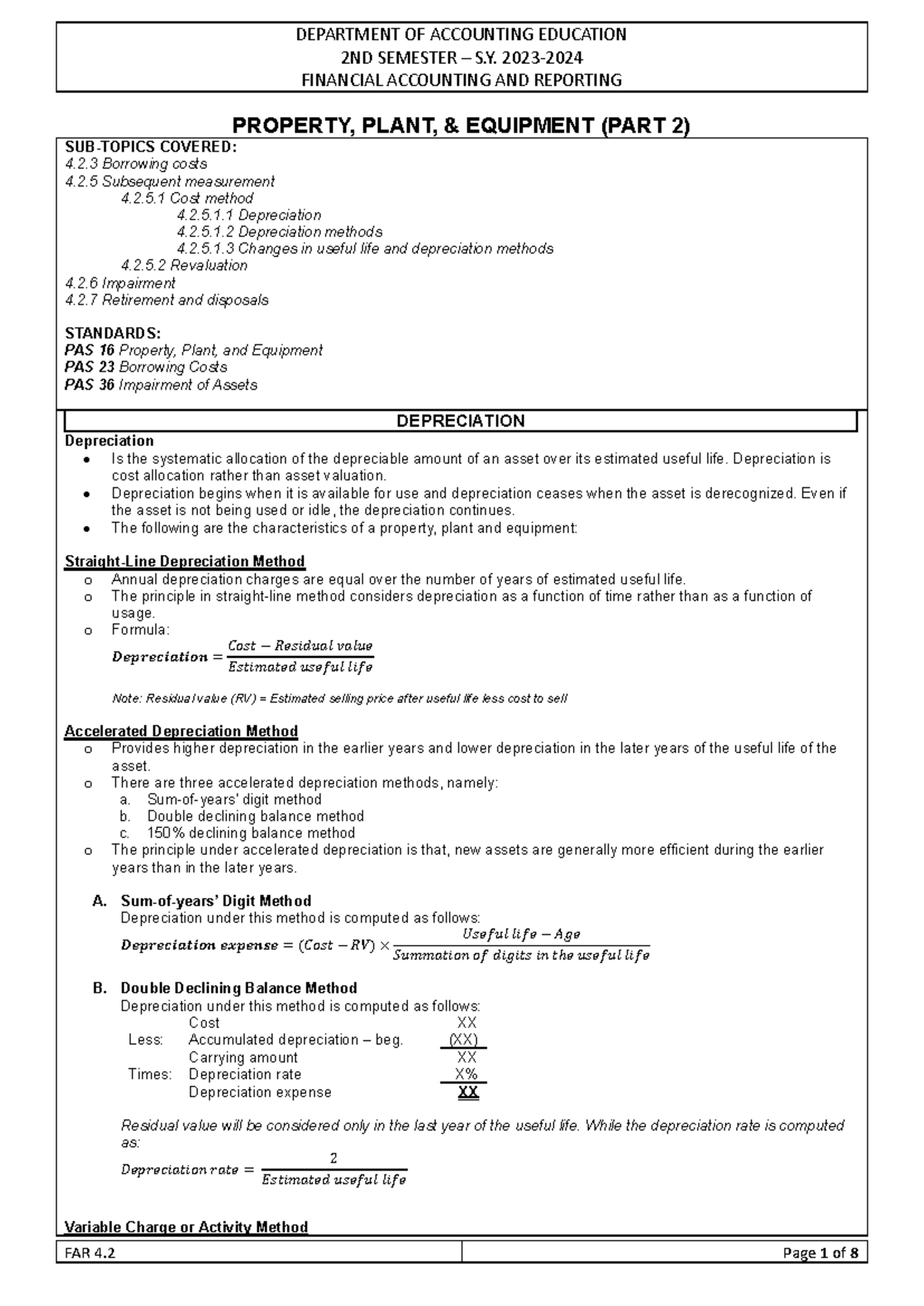 PPE-Part-2 - Substantive test of PPE - DEPARTMENT OF ACCOUNTING ...