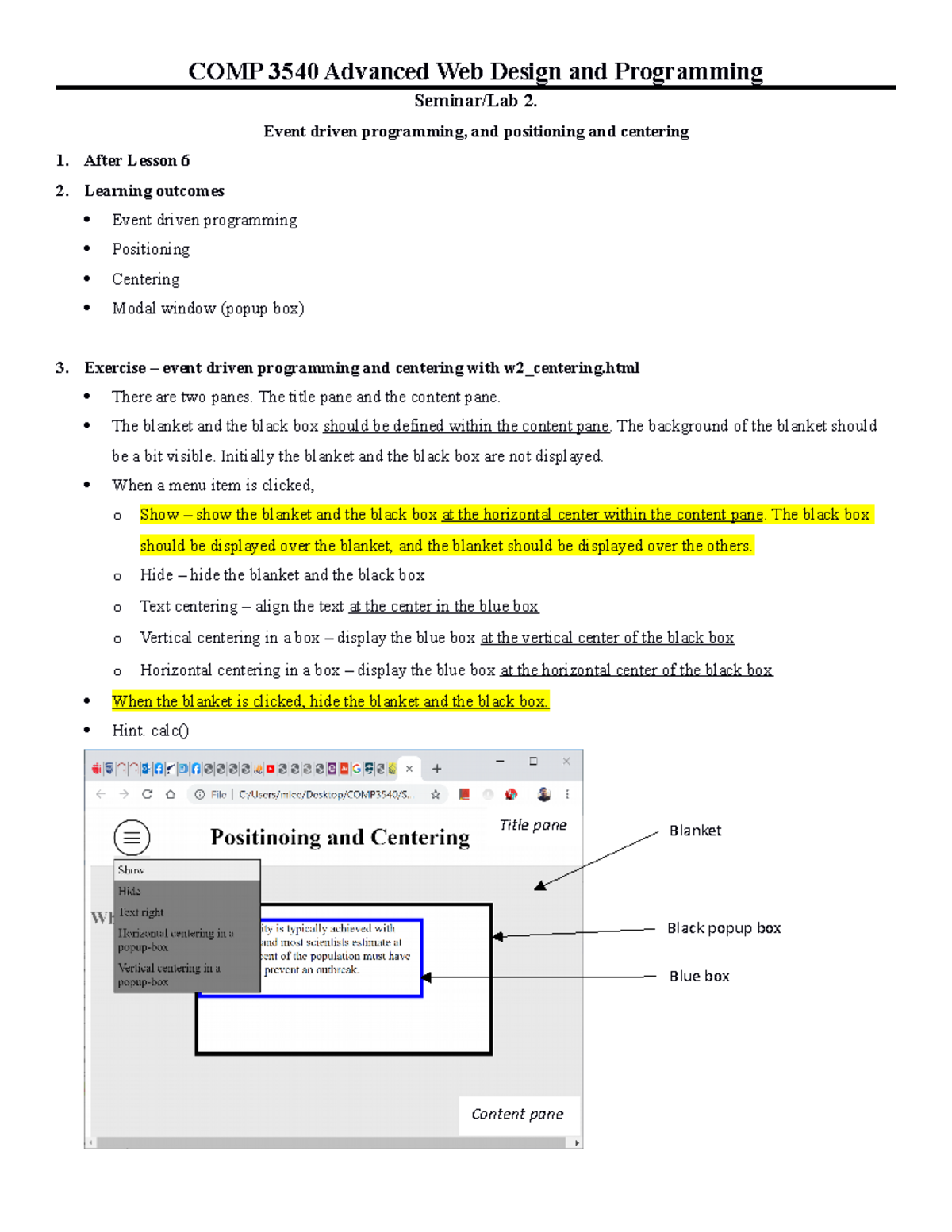 Seminar 2 - second assignment - COMP 3540 Advanced Web Design and ...