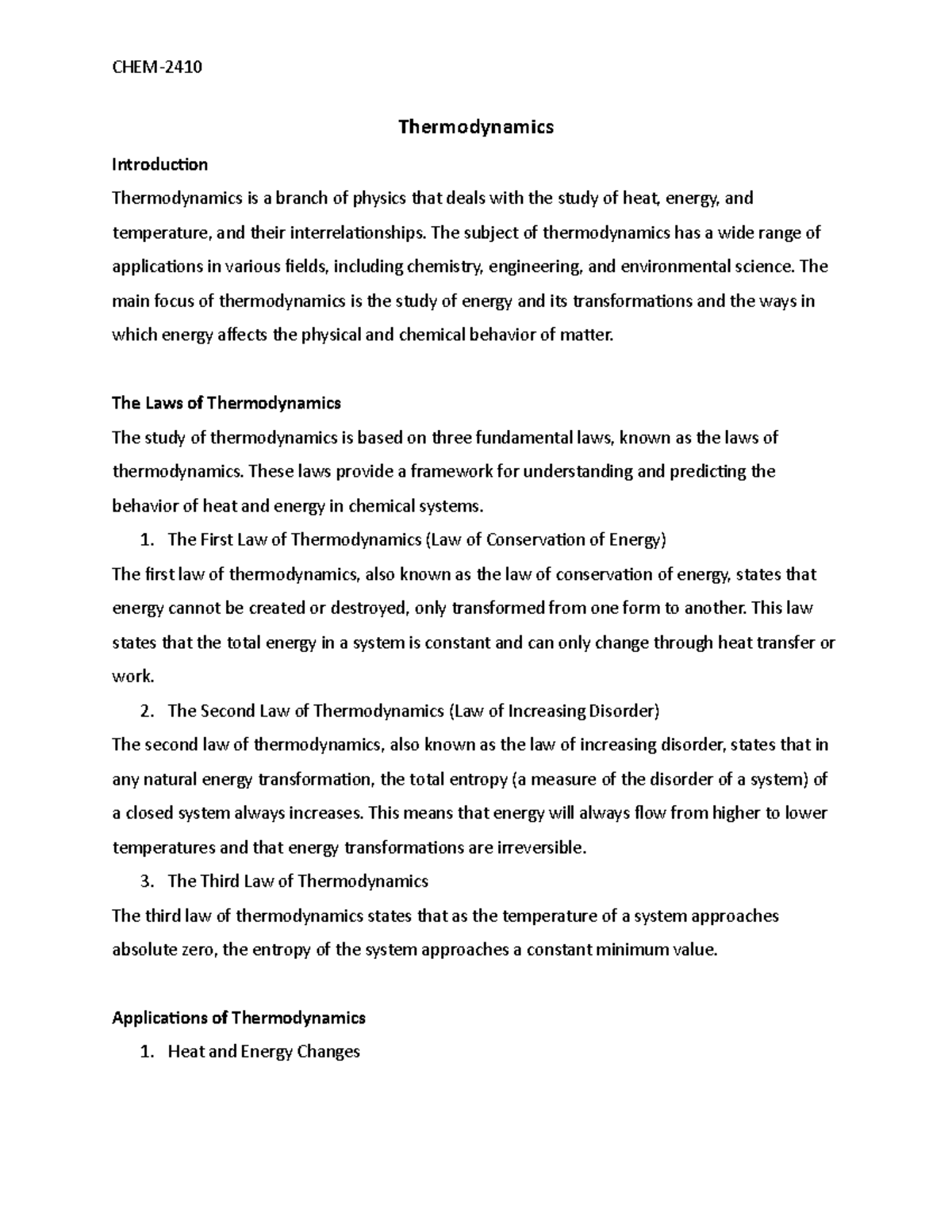 Thermodynamics: including the laws of thermodynamics and their ...