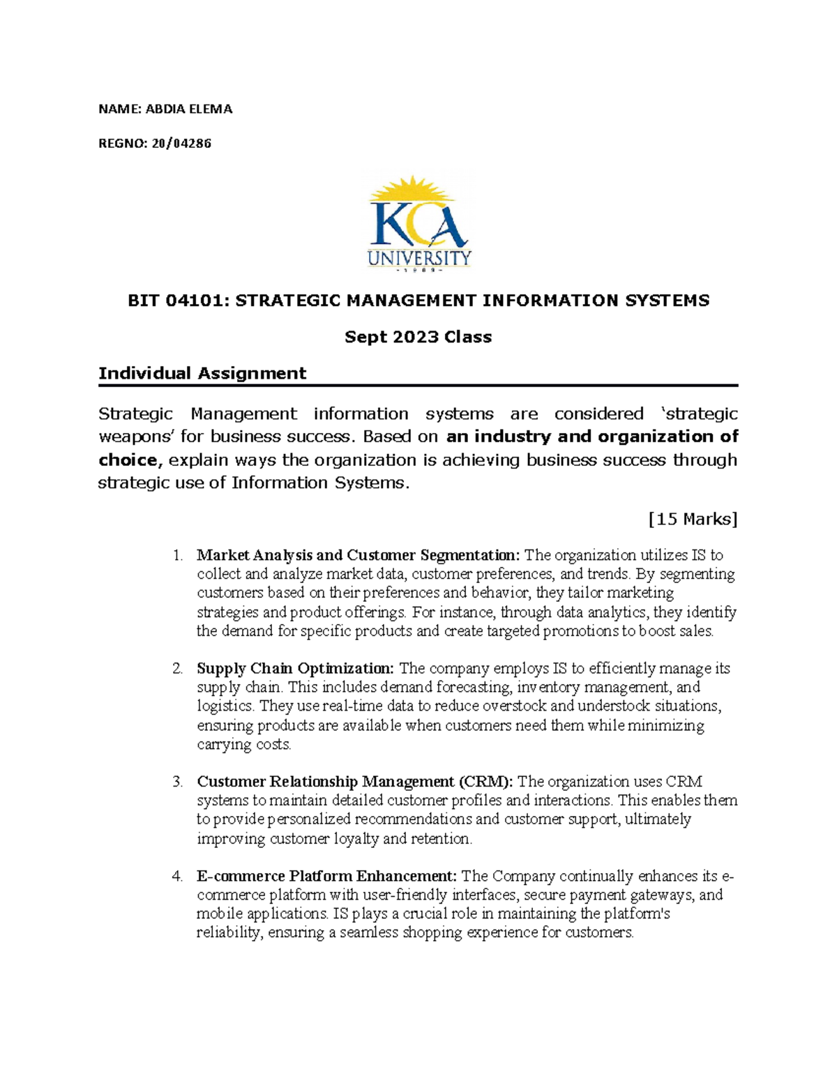 Individual Assignment 2 - NAME: ABDIA ELEMA REGNO: 20/ BIT 04101 ...