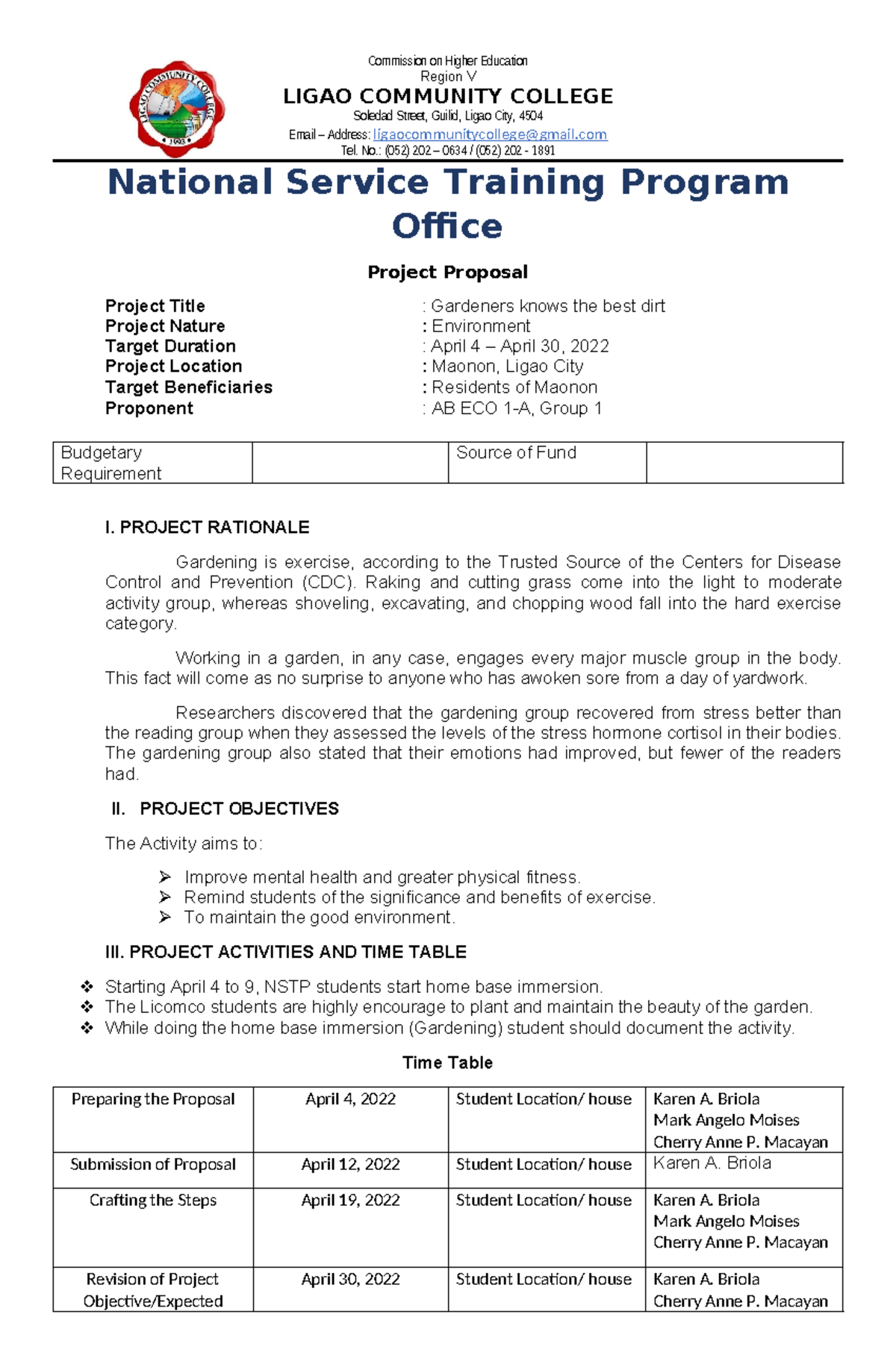 Sample NSTP Proposal 2023 2024 - Commission on Higher Education Region ...
