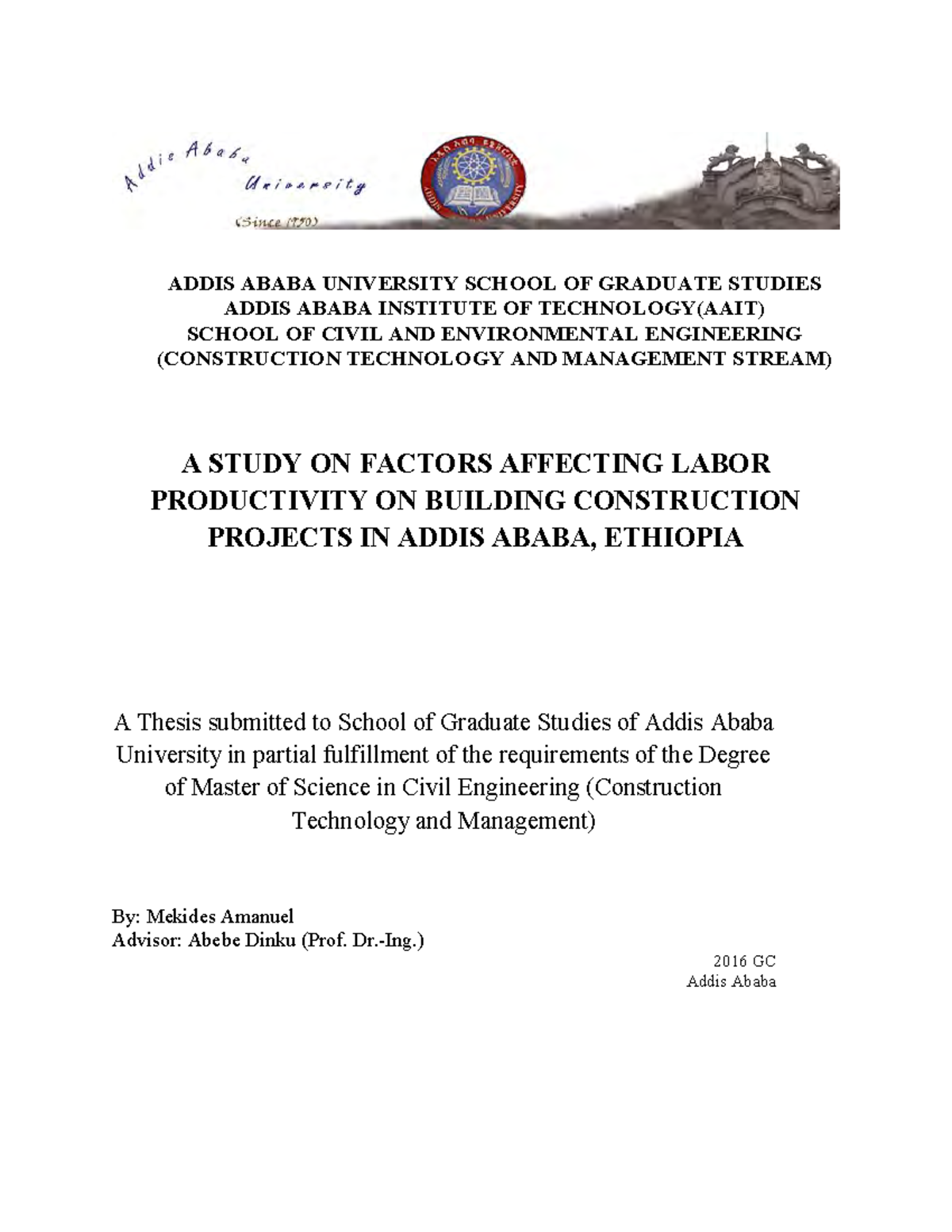 Productivity - ADDIS ABABA UNIVERSITY SCHOOL OF GRADUATE STUDIES ADDIS ABABA INSTITUTE OF - Studocu