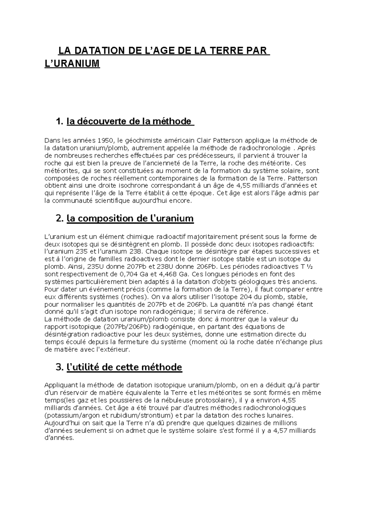 Présentation l’Age de la Terre - LA DATATION DE L’AGE DE LA TERRE PAR L ...