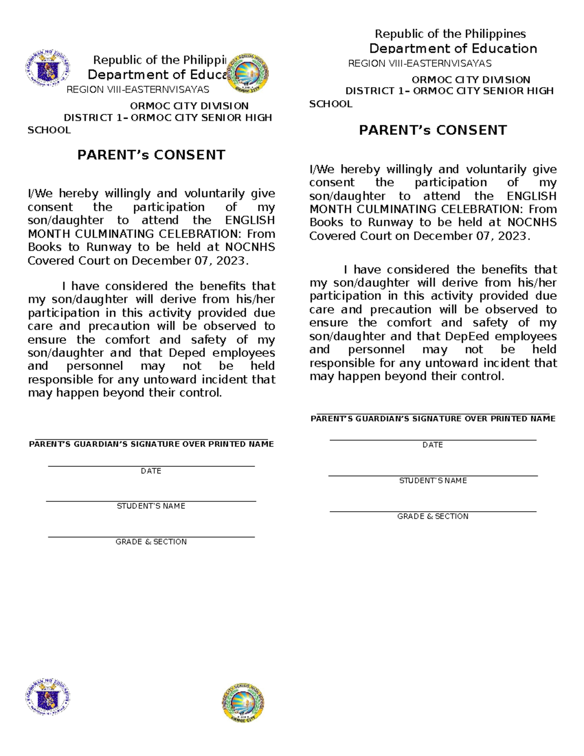 Parents-permit - edhnetd - Republic of the Philippines Department of ...