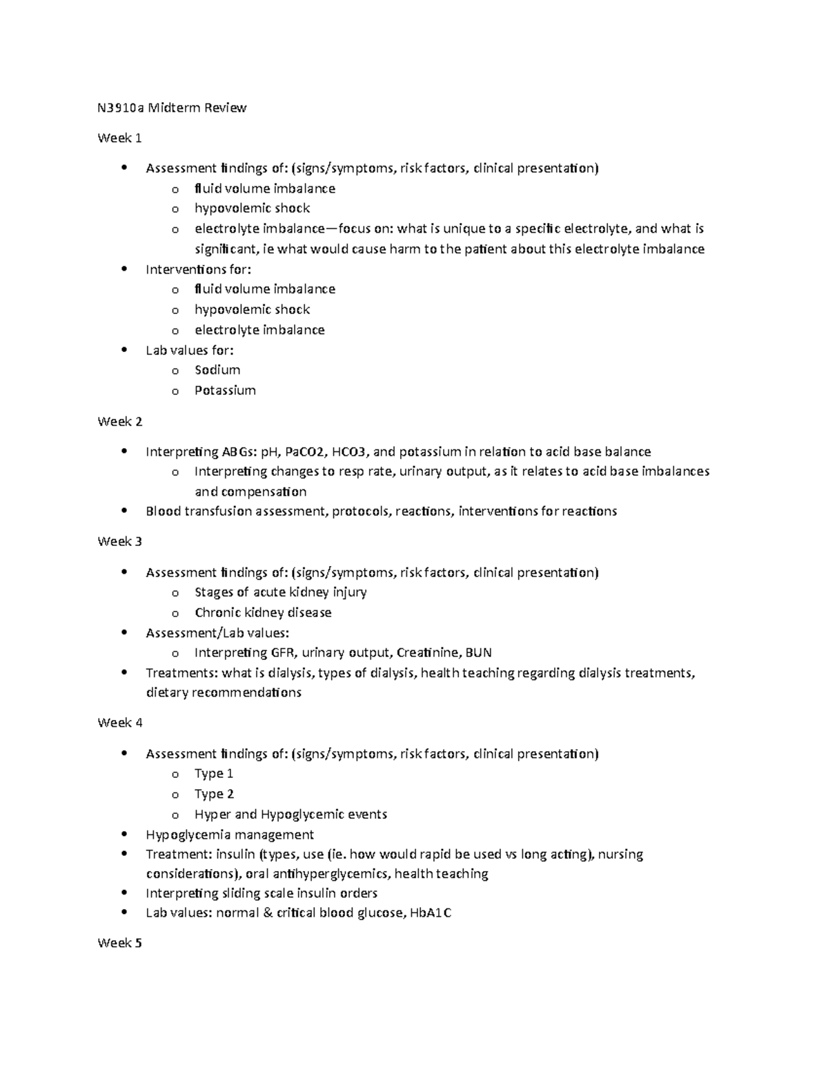 N3910a Midterm Review - N3910a Midterm Review Week 1 Assessment ...