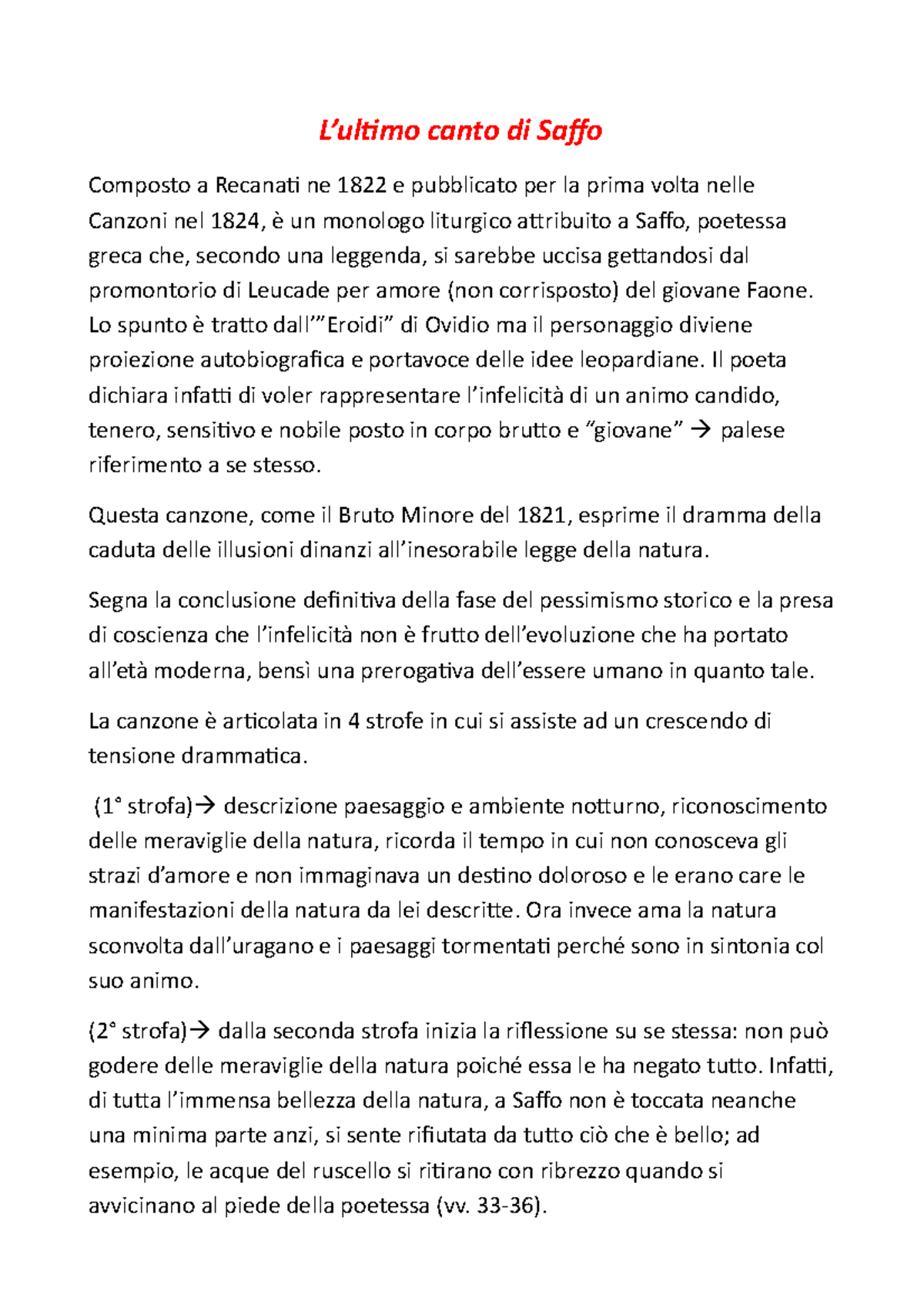L'ultimo canto di Saffo - L’ultimo canto di Saffo Composto a Recanati ...
