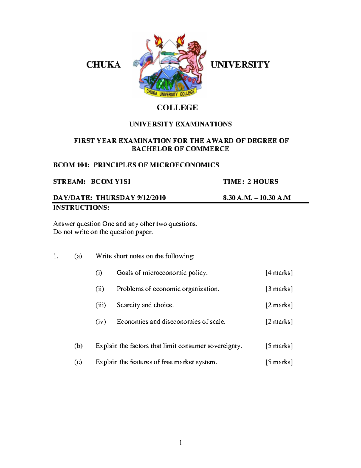 BCOM 101 - REVISION - CHUKA UNIVERSITY COLLEGE UNIVERSITY EXAMINATIONS FIRST YEAR EXAMINATION ...