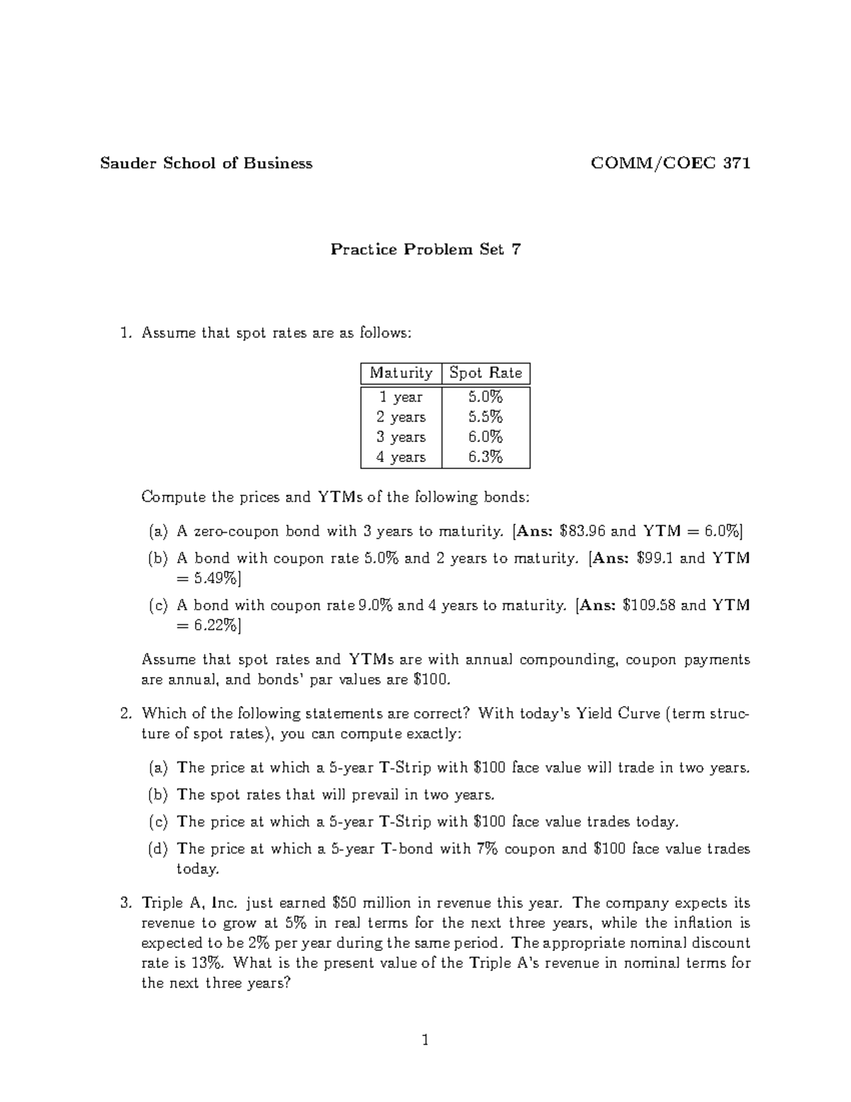 Practice Sheet 7 - Sauder School of Business COMM/COEC 371 Practice ...