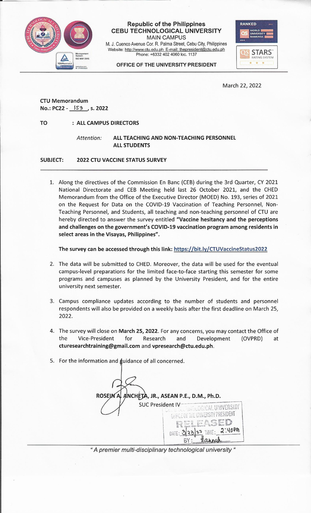 CTU-Memo-No - memo - BSEd-Mathematics - Studocu