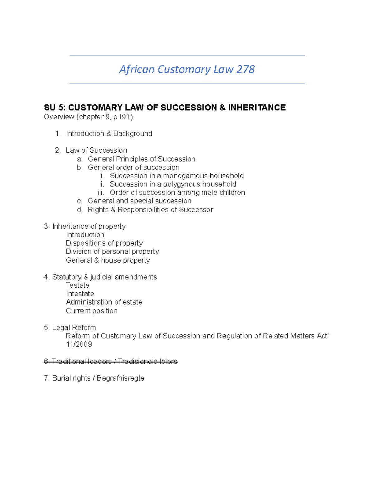 ACL TERM 2 - African Customary Law 278 SU 5: CUSTOMARY LAW OF ...