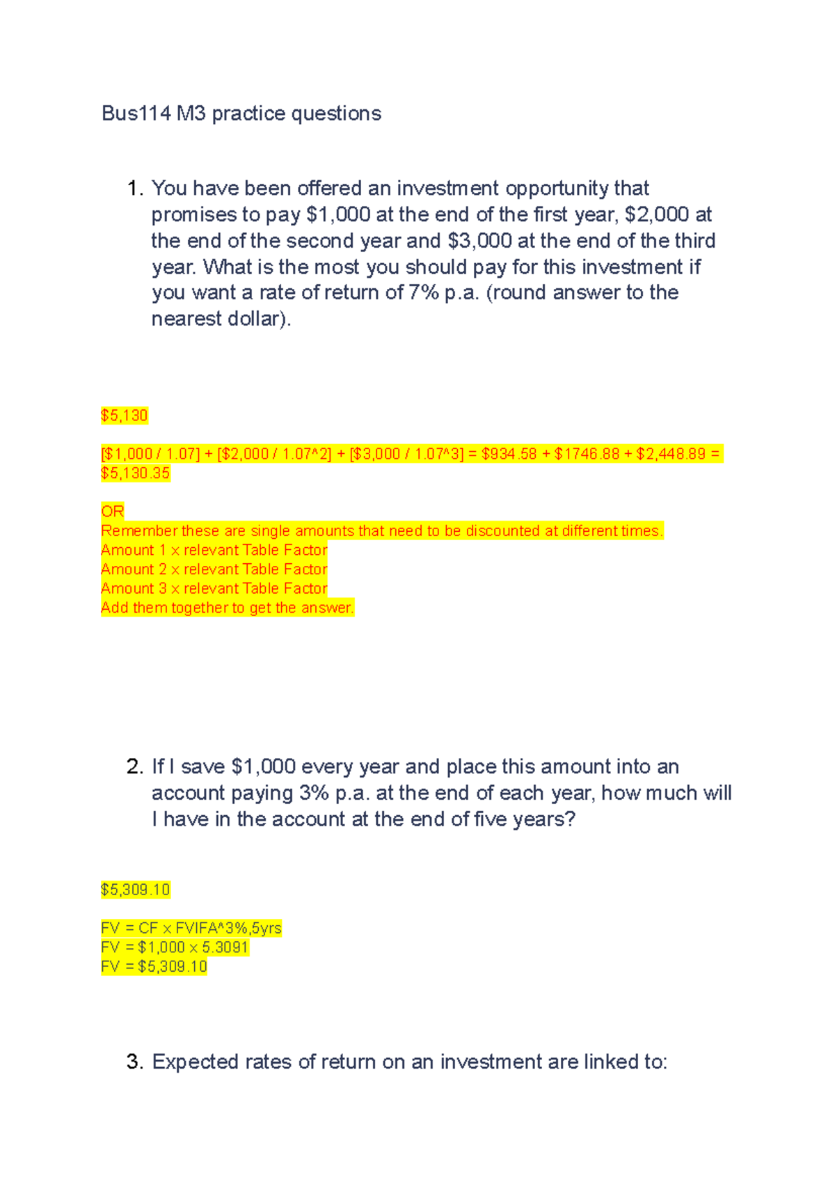 Bus114 M3 practice quiz - Bus114 M3 practice questions 1. You have been ...