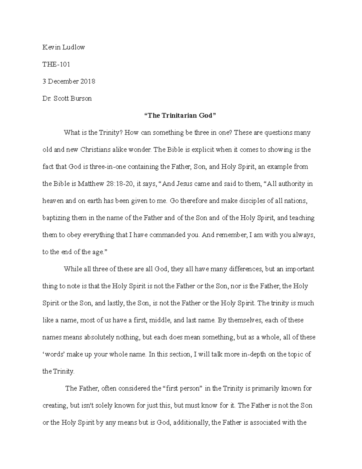 Final Credo - Grade: A- Kevin Ludlow THE- 3 December 2018 Dr. Scott ...