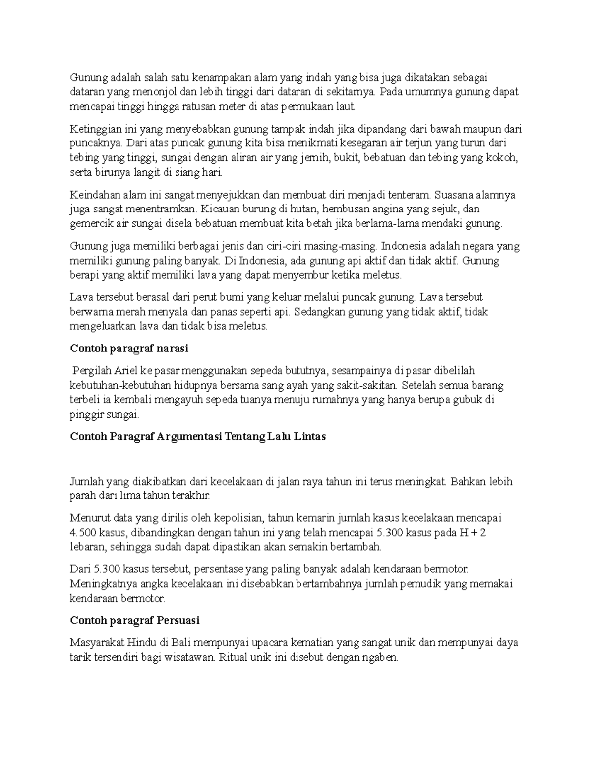 Contoh paragraph deskripis gunung - Gunung adalah salah satu kenampakan ...