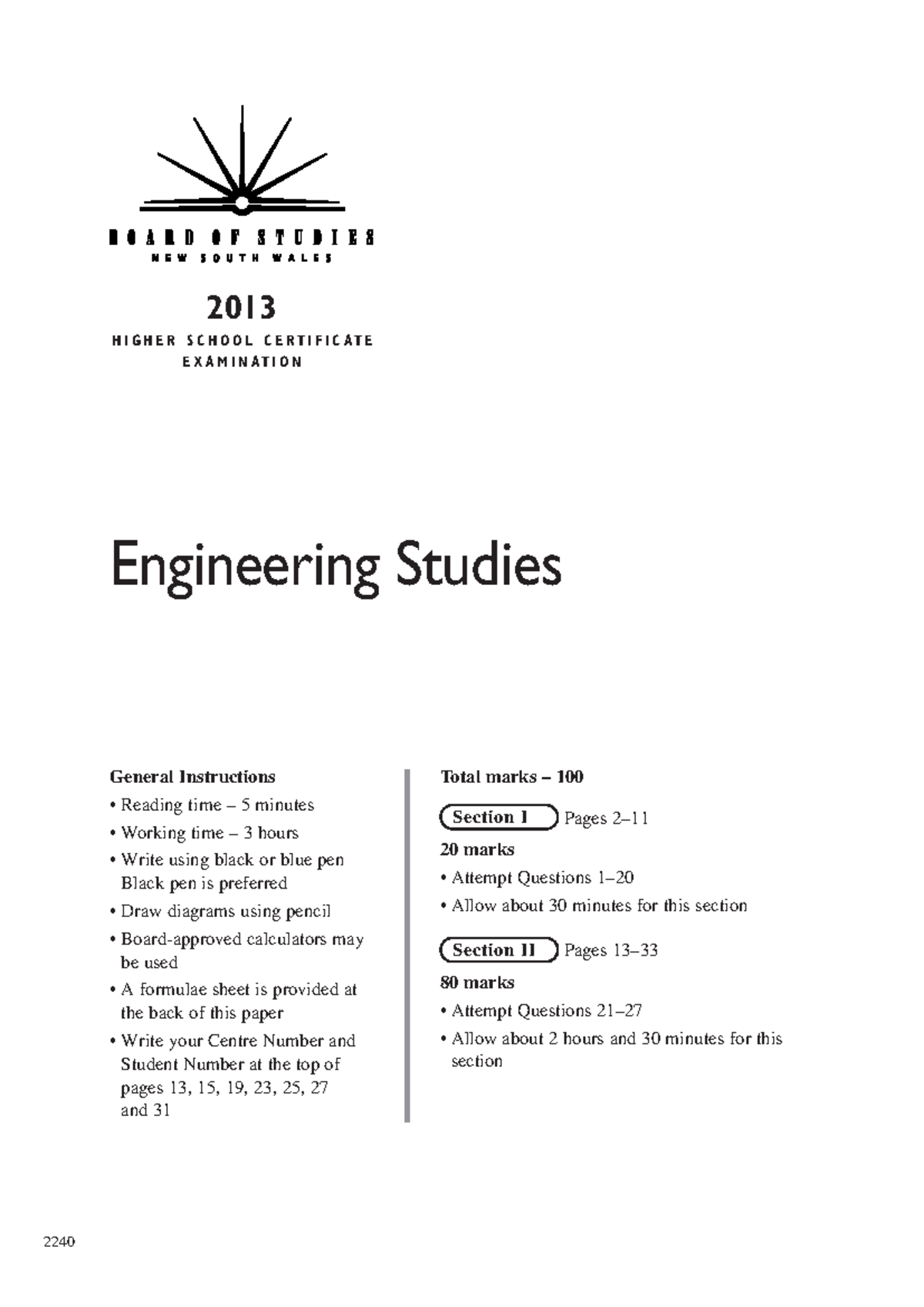 Engineering studies hsc exam 2013 - 2013 H I G H E R S C H O O L C E R ...