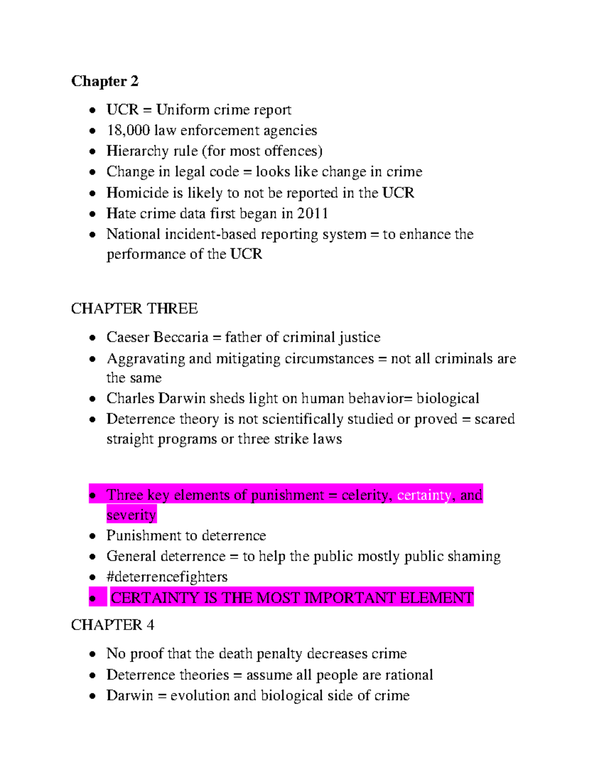 Crime theory notes in class pt 1 - Chapter 2 UCR = Uniform crime report ...