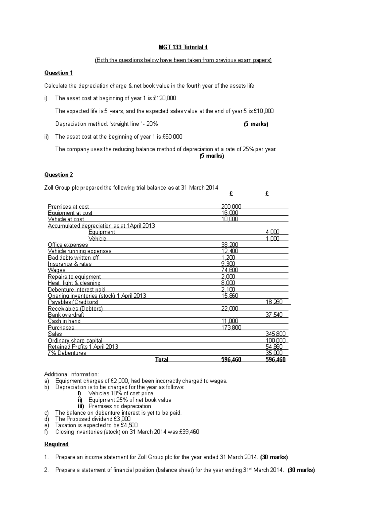 MGT 133 Tutorial 4 - MGT 133 Tutorial 4 (Both the questions below have ...
