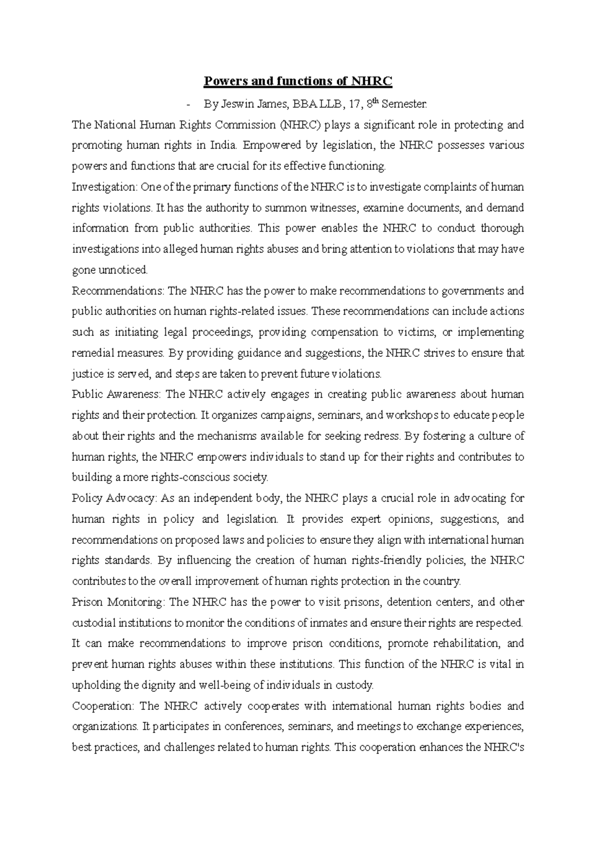 Powers and functions of NHRC - The National Human Rights Commission ...