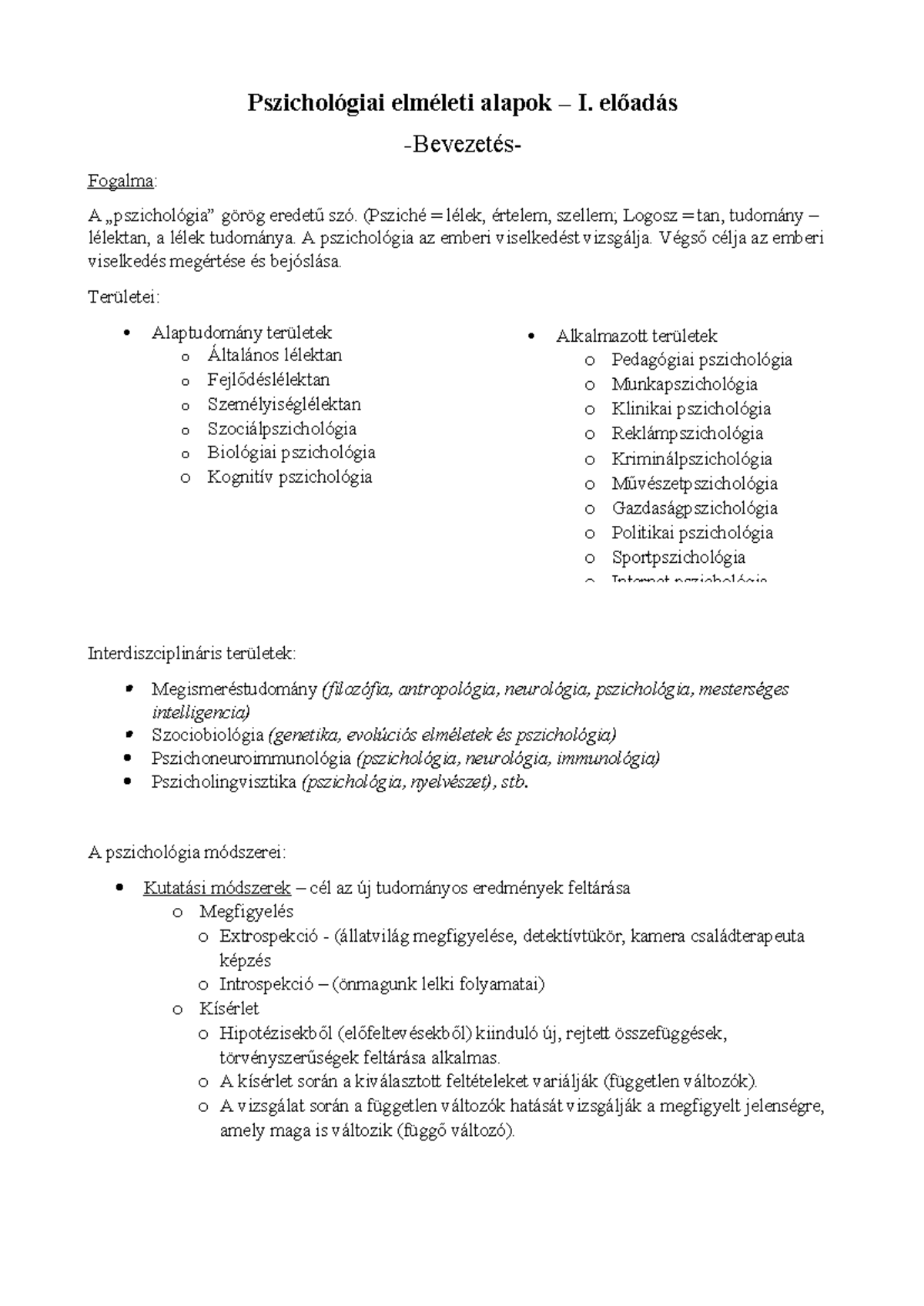 Pszichológiai elméleti alapok - Jegyzet - Pszichológiai elméleti alapok ...