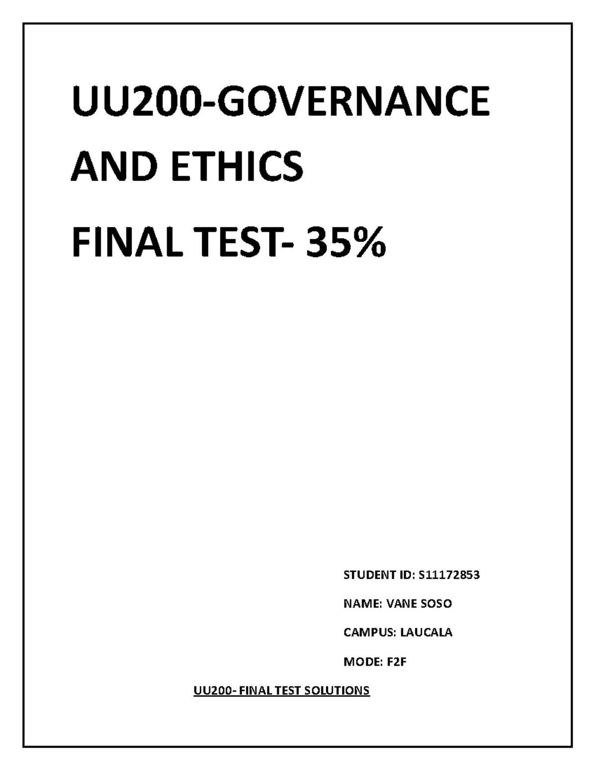 UU200 Final Examination which was done online. - UU200-GOVERNANCE AND ...