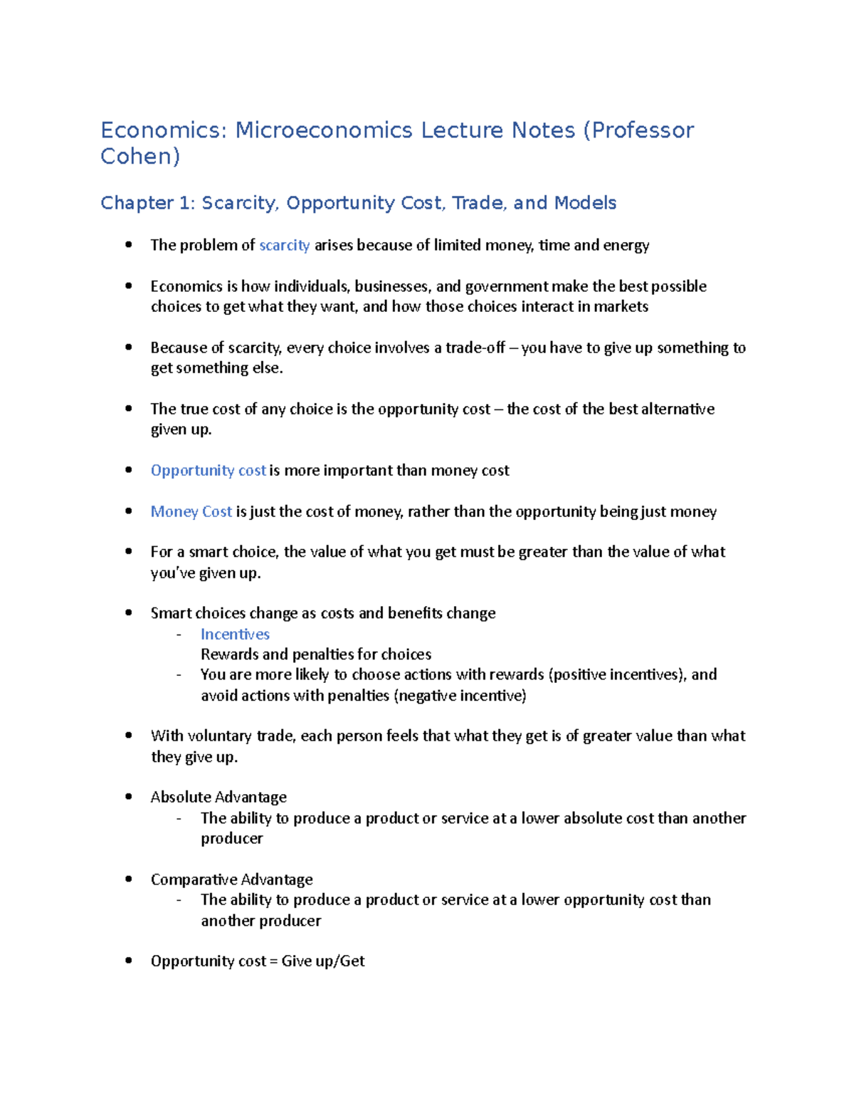 Microeconomics (ECON 1000) Notes - Economics: Microeconomics Lecture ...