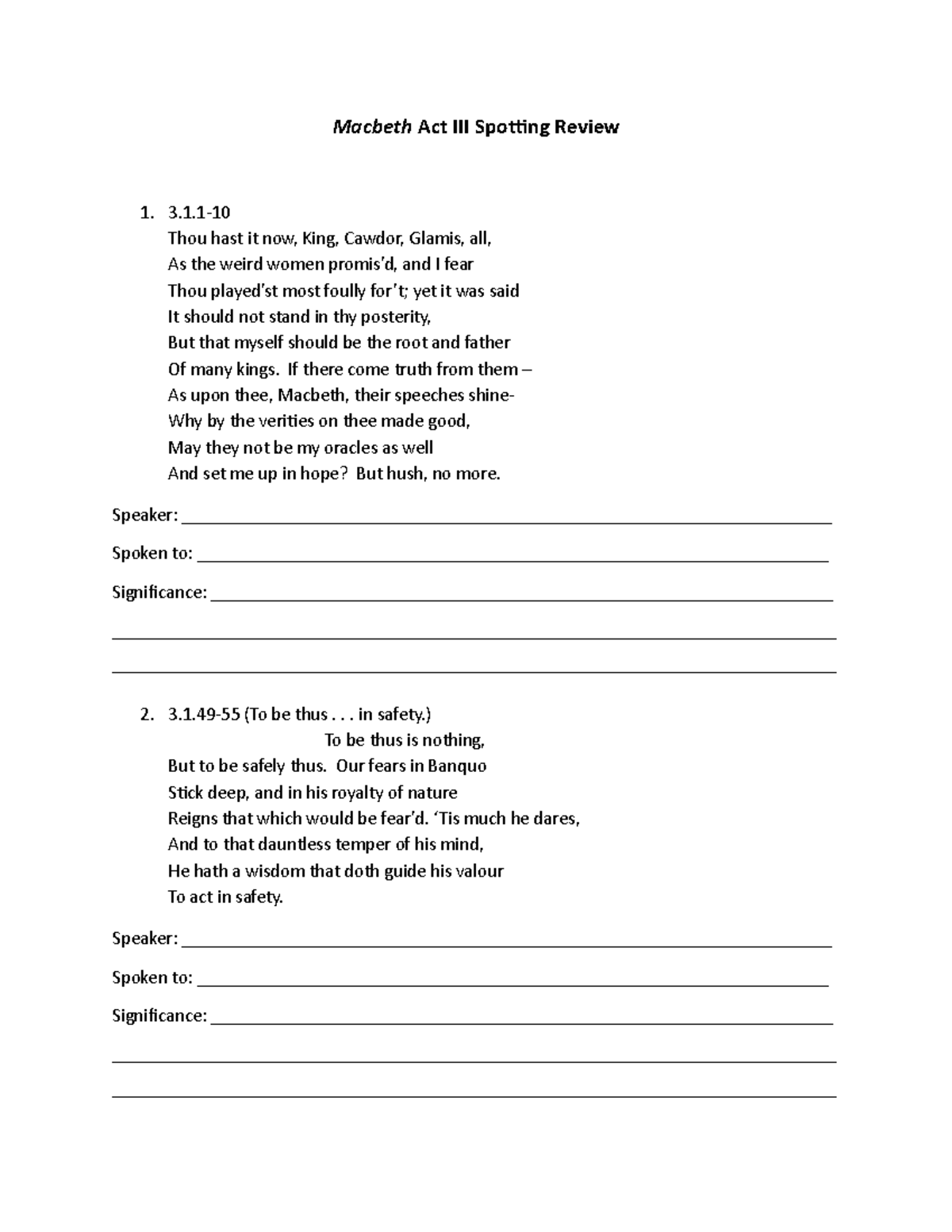 Macbeth Act III Spotting Review 2020 - Macbeth Act III Spotting Review ...