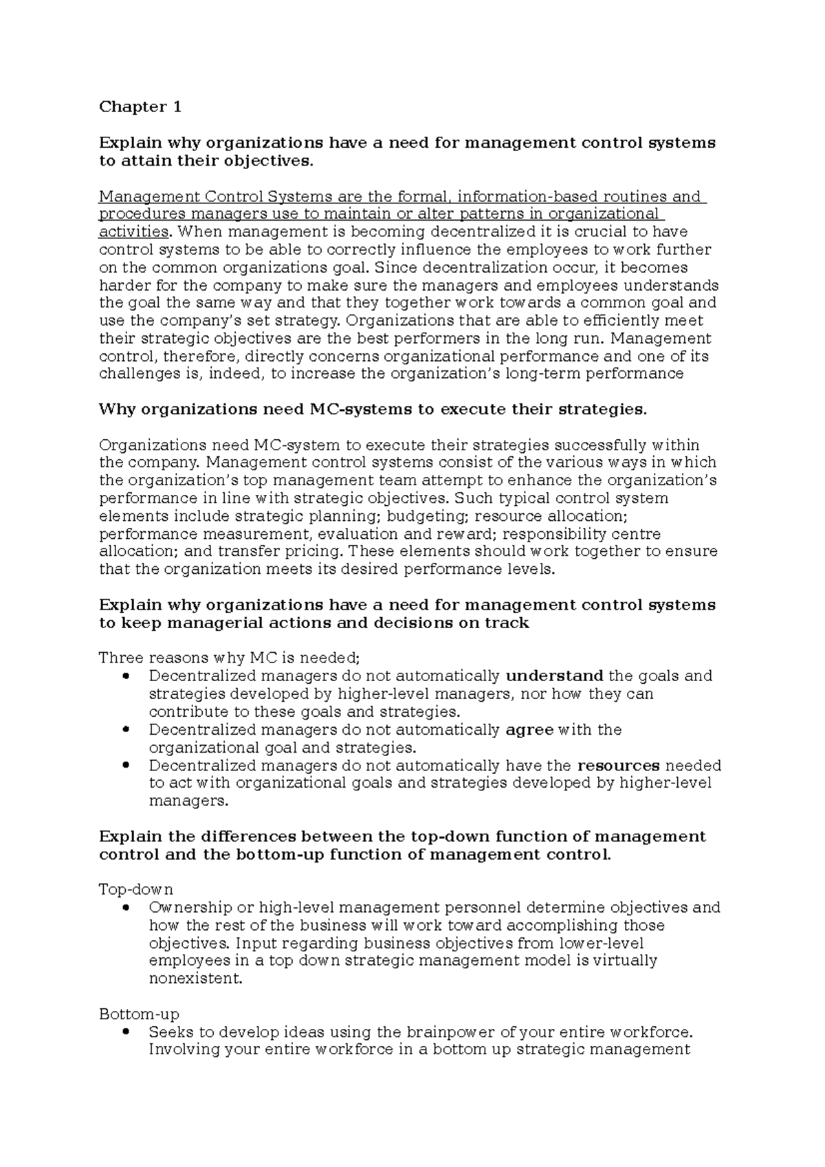 Summary Strategic Management - Chapter 1 Explain why organizations have a need for management ...