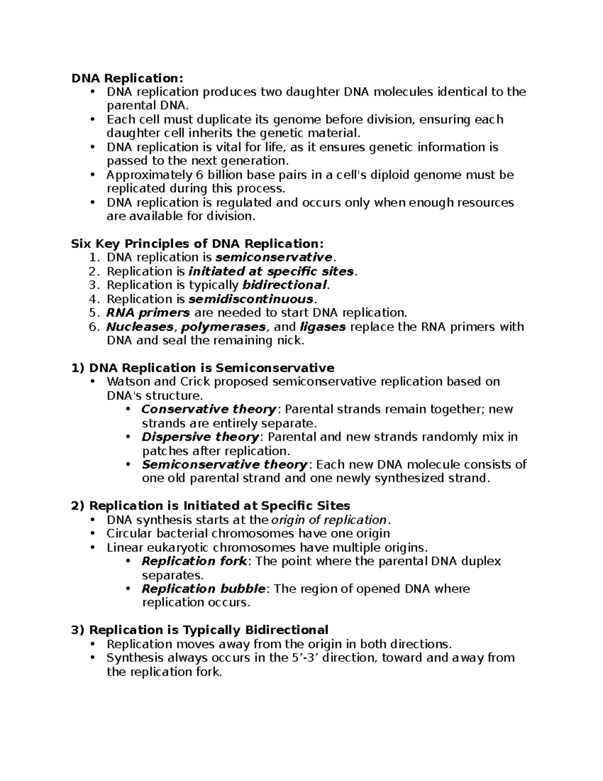 Biochem M2 (S2 - S3) - DNA Replication: - DNA replication produces two ...