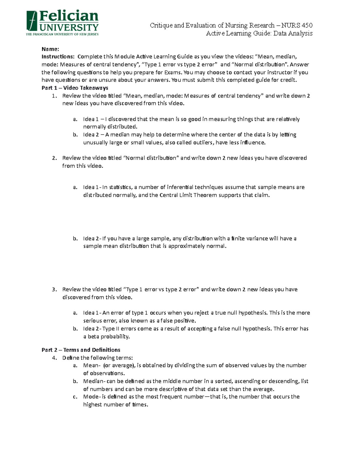 Nnn Active Learning Guide Data Analysis NURS 450 Accessible - nurs 450 ...