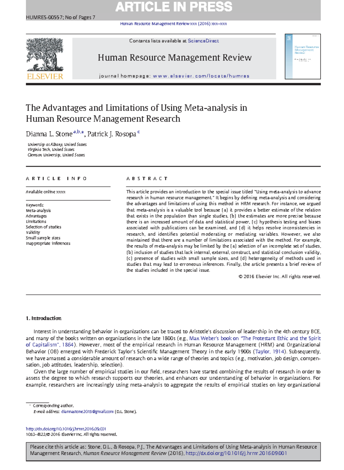 The Advantages and Limitations of Using Meta analysis in Human Resource ...