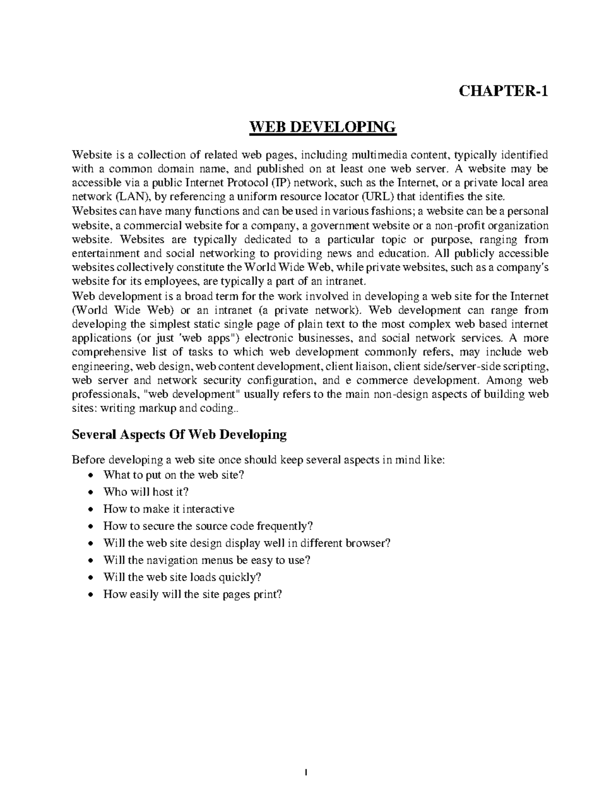 Web Development PPT - CHAPTER- 1 WEB DEVELOPING Website is a collection ...