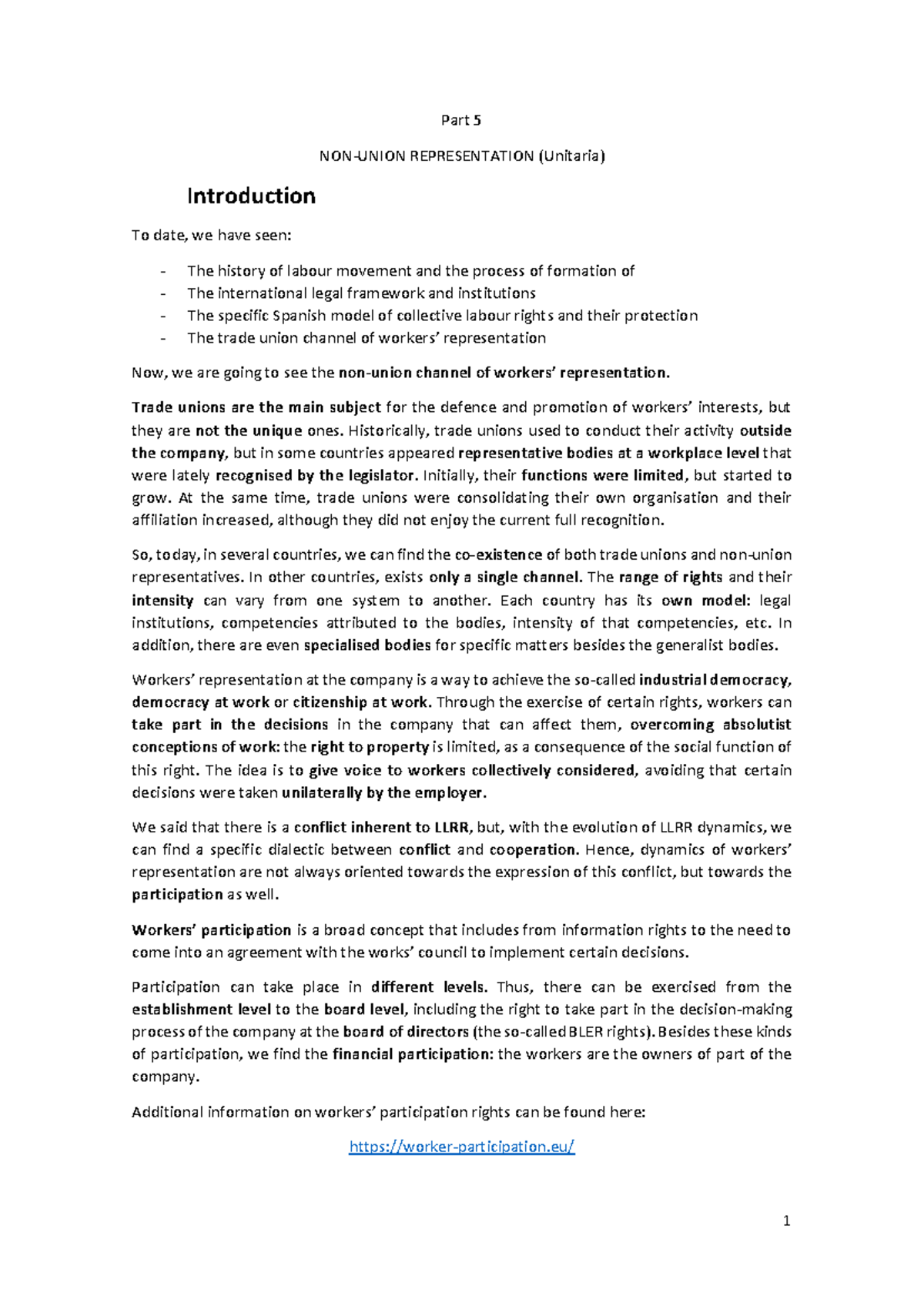 Part 5.1 - Non-union representation - Part 5 NON-UNION REPRESENTATION ...