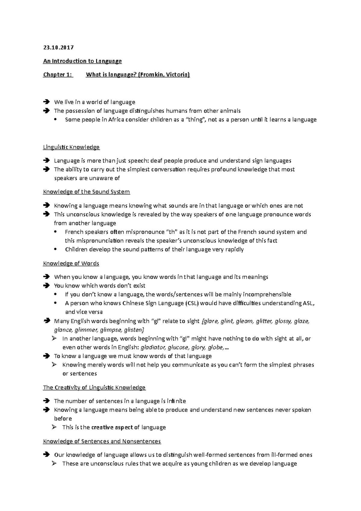 Zusammenfassung - Introduction to English Linguistics - 23.10 An ...