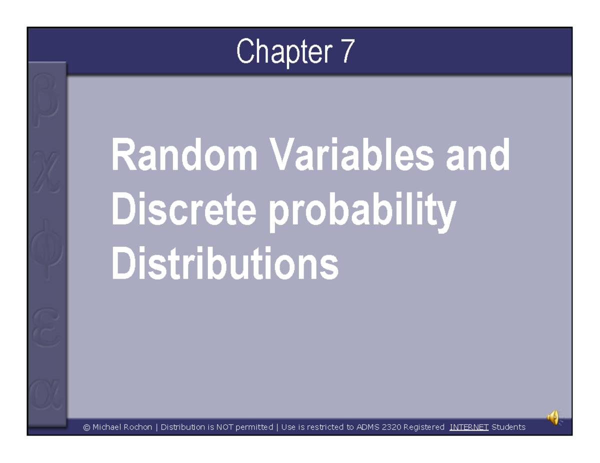 Chapter 7 11th Edition SD - 1 Slide - Random Variables and Discrete ...