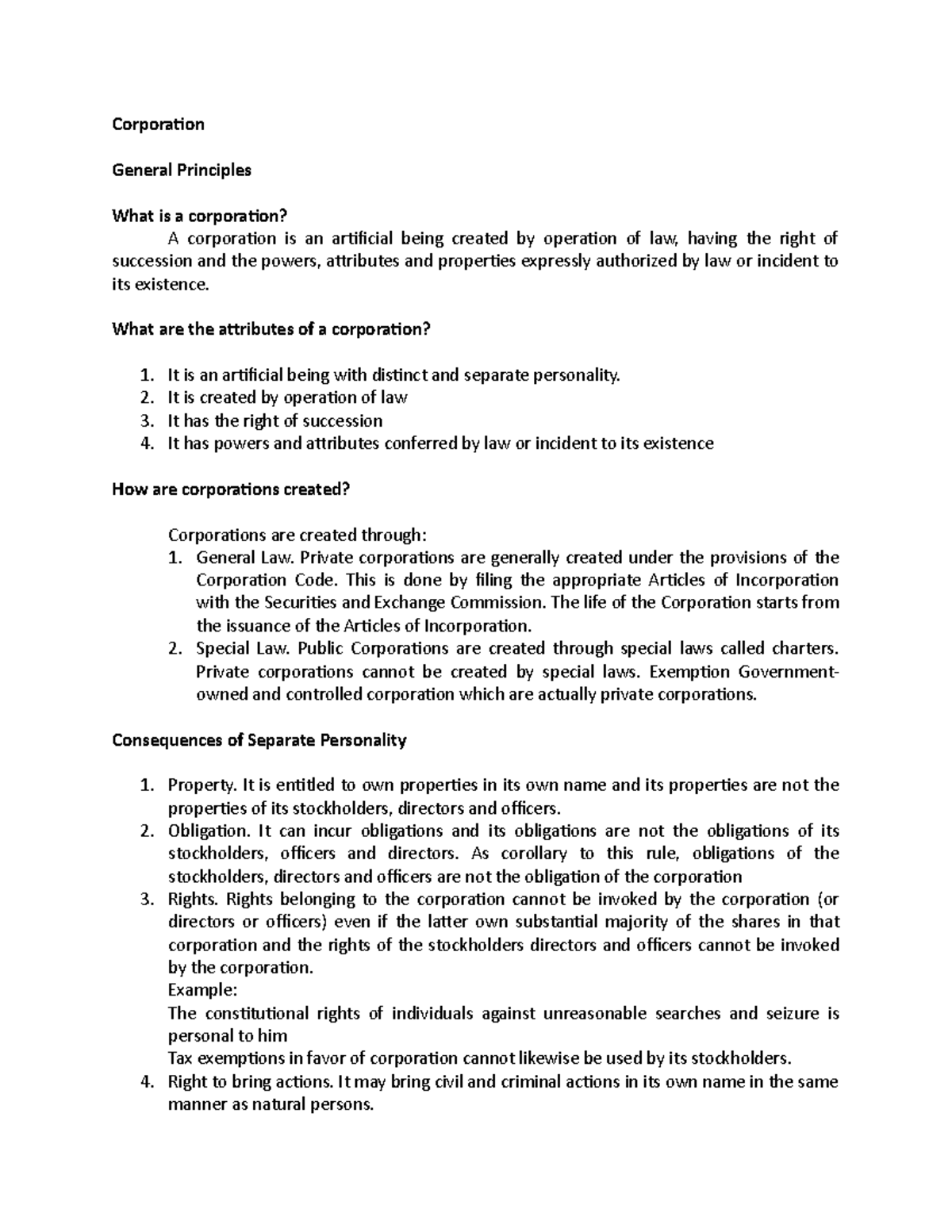 BUSINESS LAW-CORPORATION GENERAL PRINCIPLES - Corporation General ...