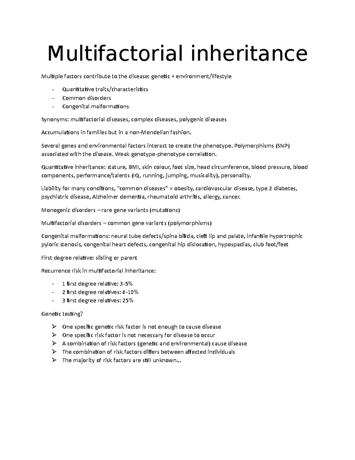 Multifactorial disorders - Multifactorial inheritance Multiple factors ...