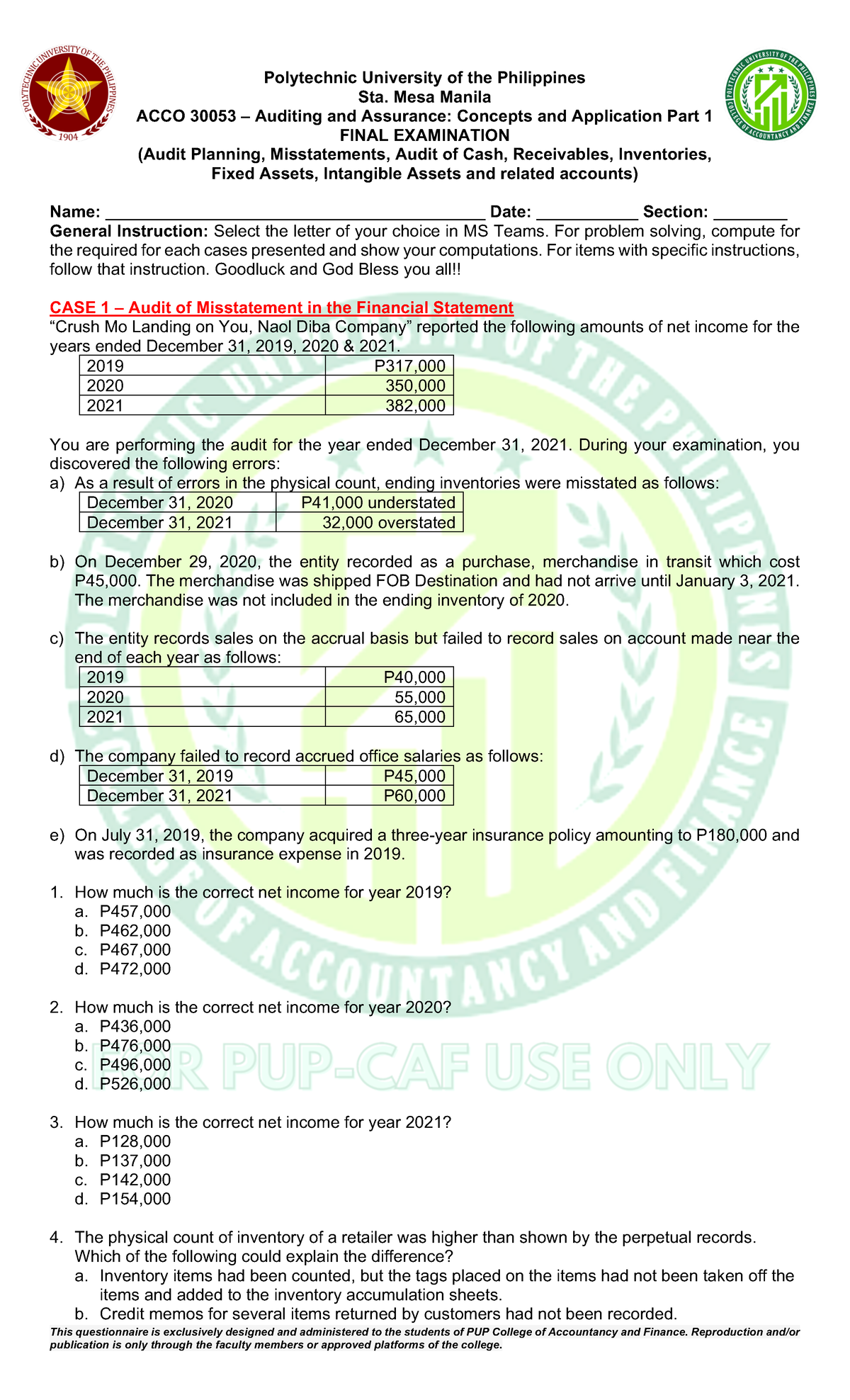 ACCO30053 - AACA1 Final Examination 1st Semester AY2021-2022 ...