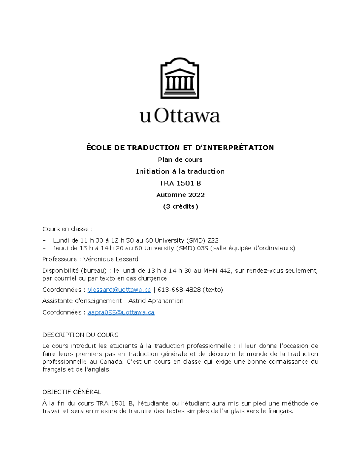 TRA 1501 B aut 2022 plan de cours - ÉCOLE DE TRADUCTION ET D ...