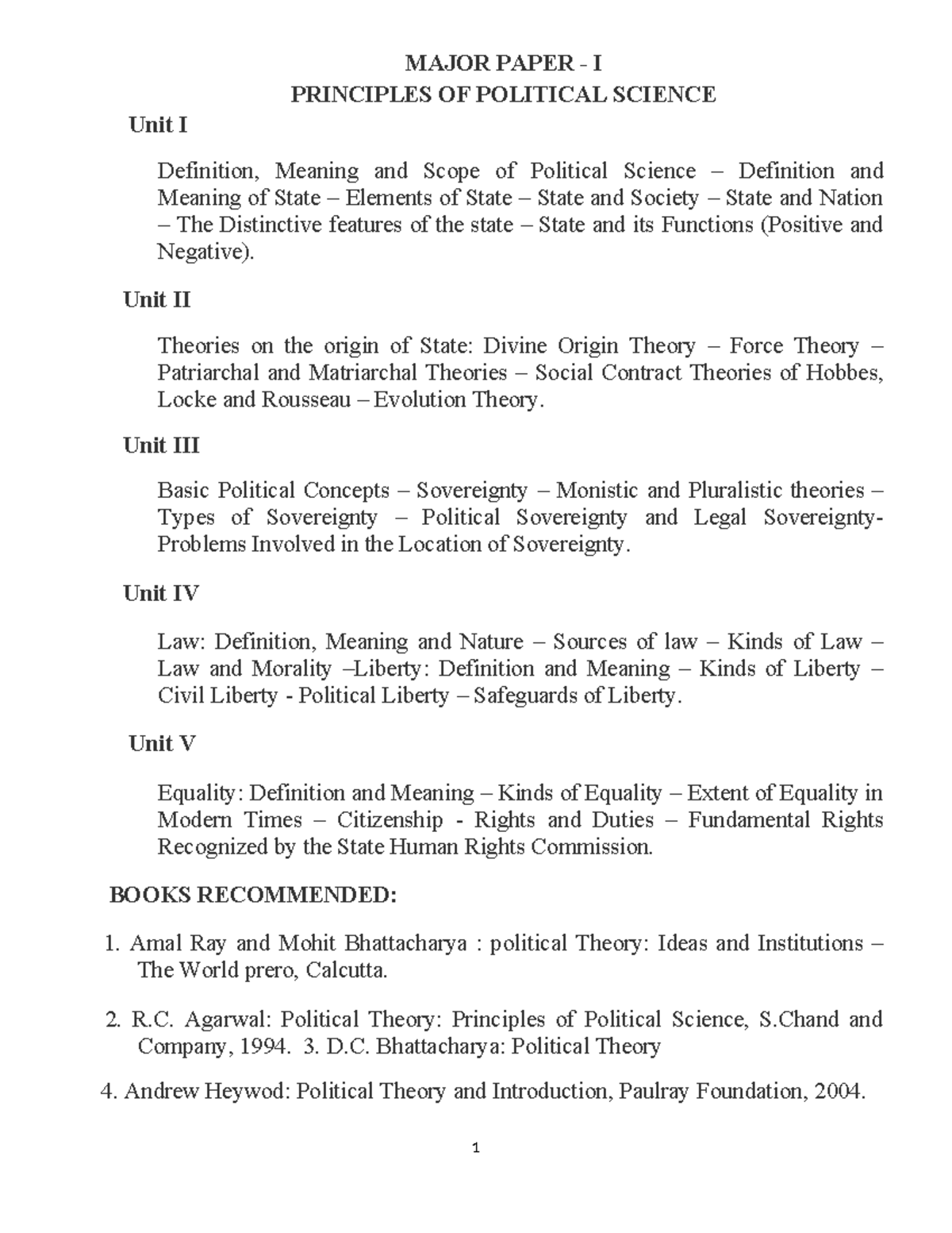 Major Paper - I Principles of Political Science - MAJOR PAPER - I ...