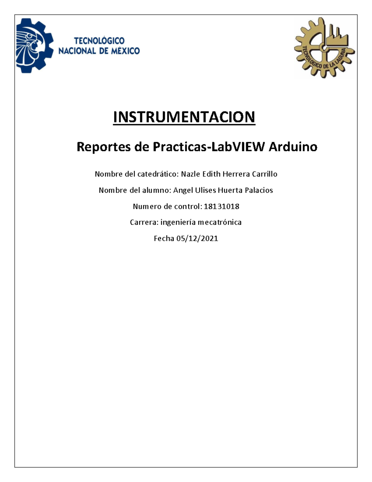 Reporte de practicas labview Arduino - INSTRUMENTACION Nombre del catedrático: Nazle Edith ...