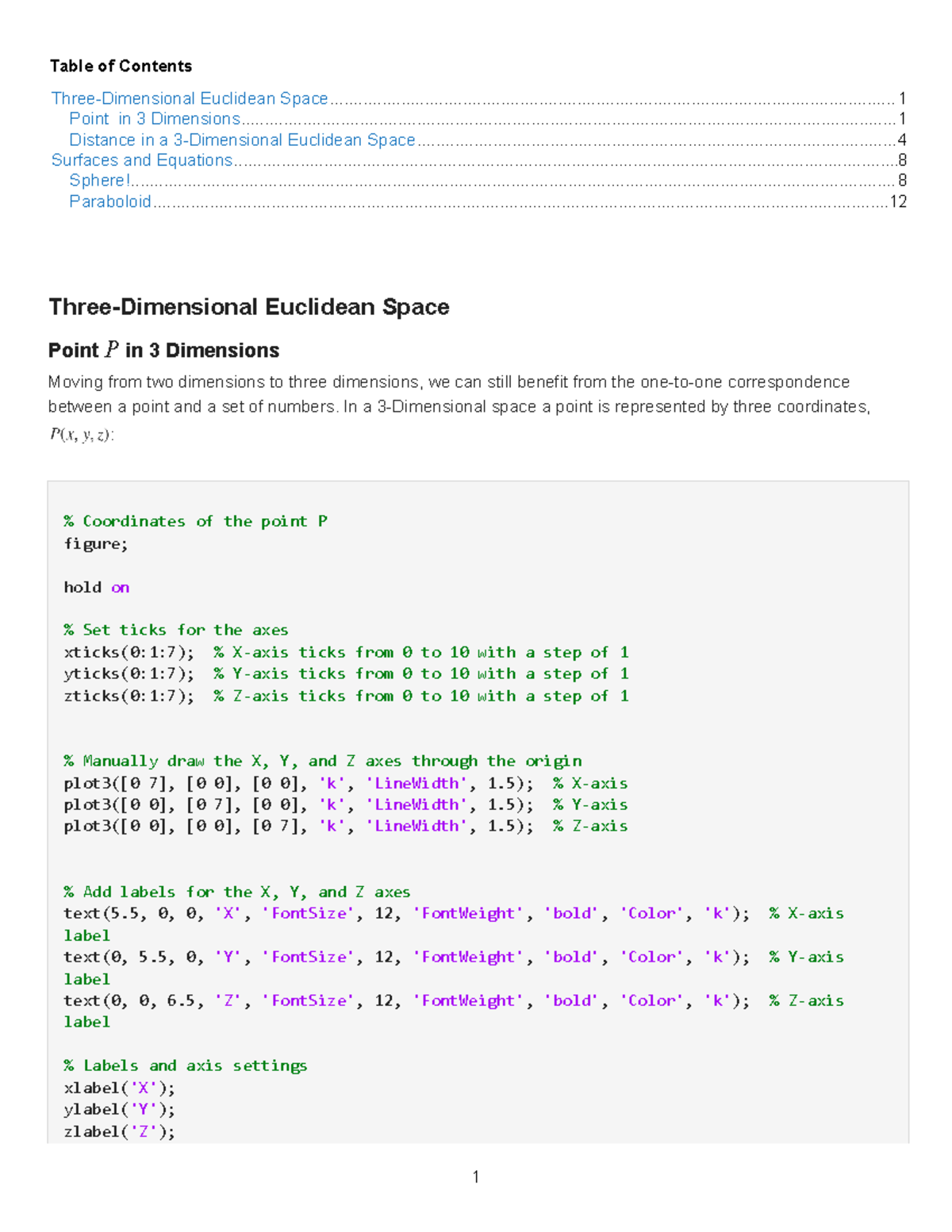 Euclid 3D - matlab - Table of Contents Three-Dimensional Euclidean - Studocu
