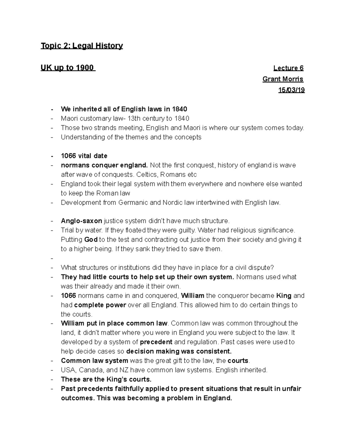 Lecture 6- LAWS121 - legal history - Topic 2: Legal History UK up to ...
