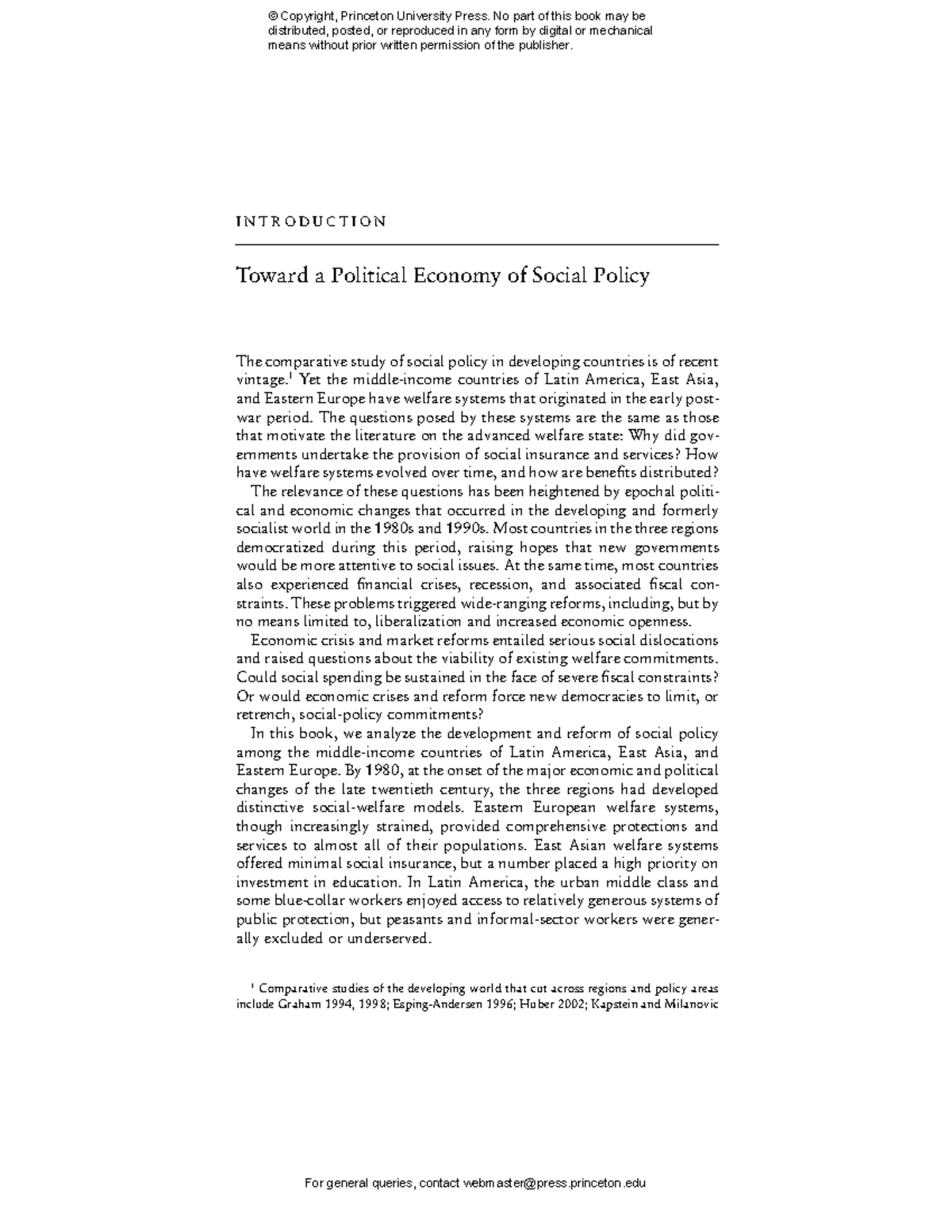 Political Economy of Social Policy - 1 Yet the middle-income countries of Latin America, East ...