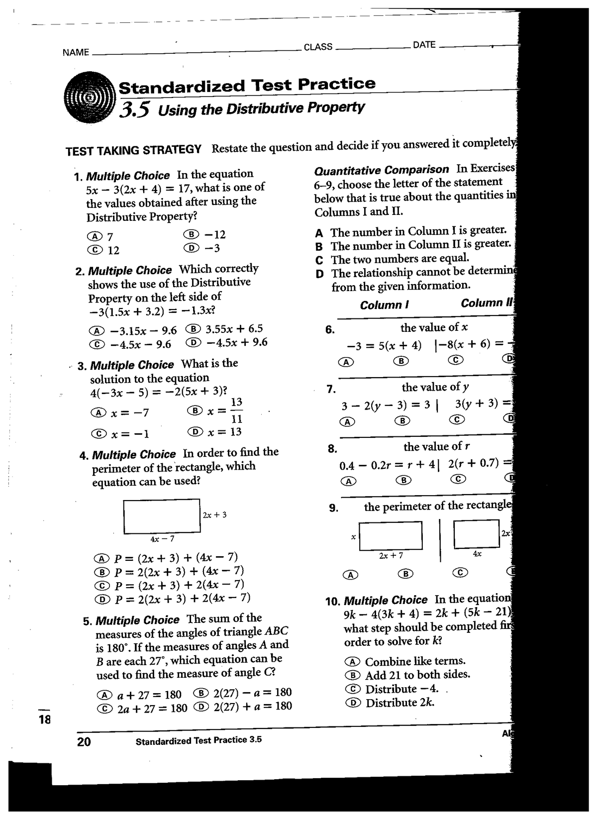 Scan 20221203 - algebra quizzes and answers - CLASS DATE NAME ...